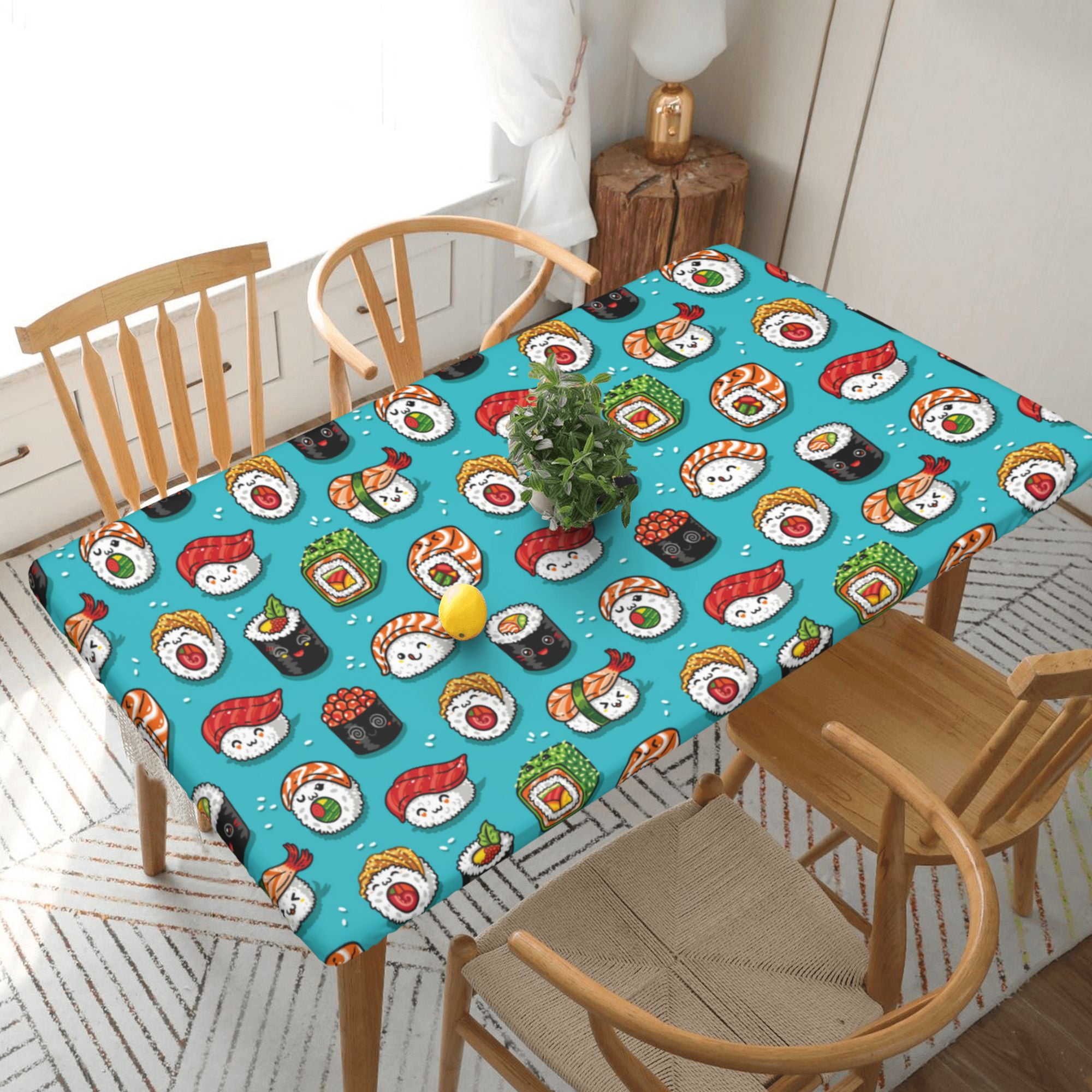 Home Deluxe Tablecloth Cute Sushi Kawaii Waterproof Elastic Rim Edged ...