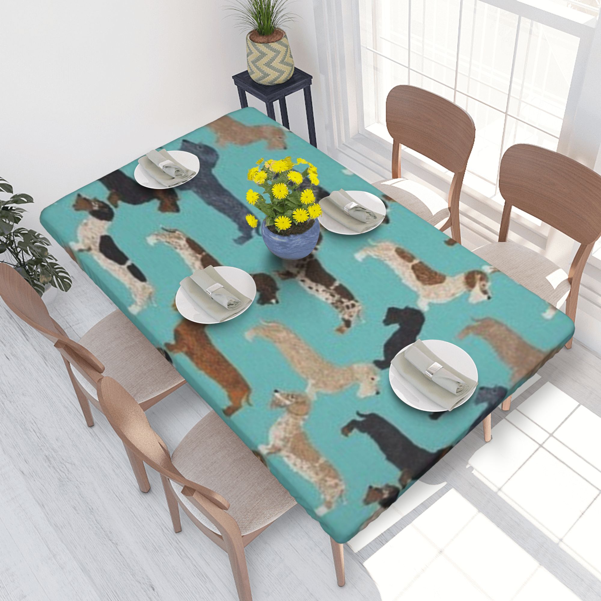 Home Deluxe Tablecloth Dachshund Dogs Waterproof Elastic Rim Edged ...