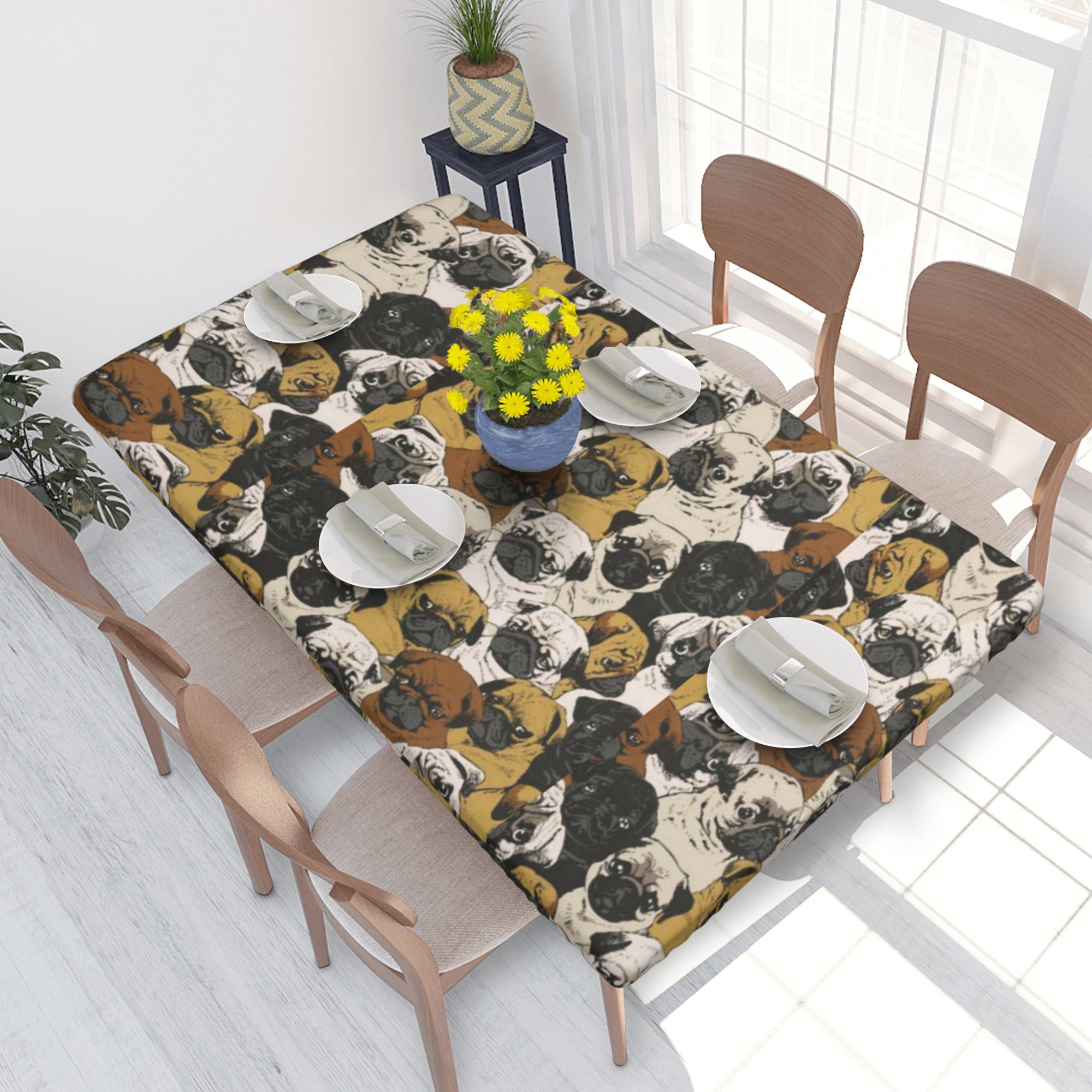 Home Deluxe Tablecloth De Pug Waterproof Elastic Rim Edged Table Cover ...