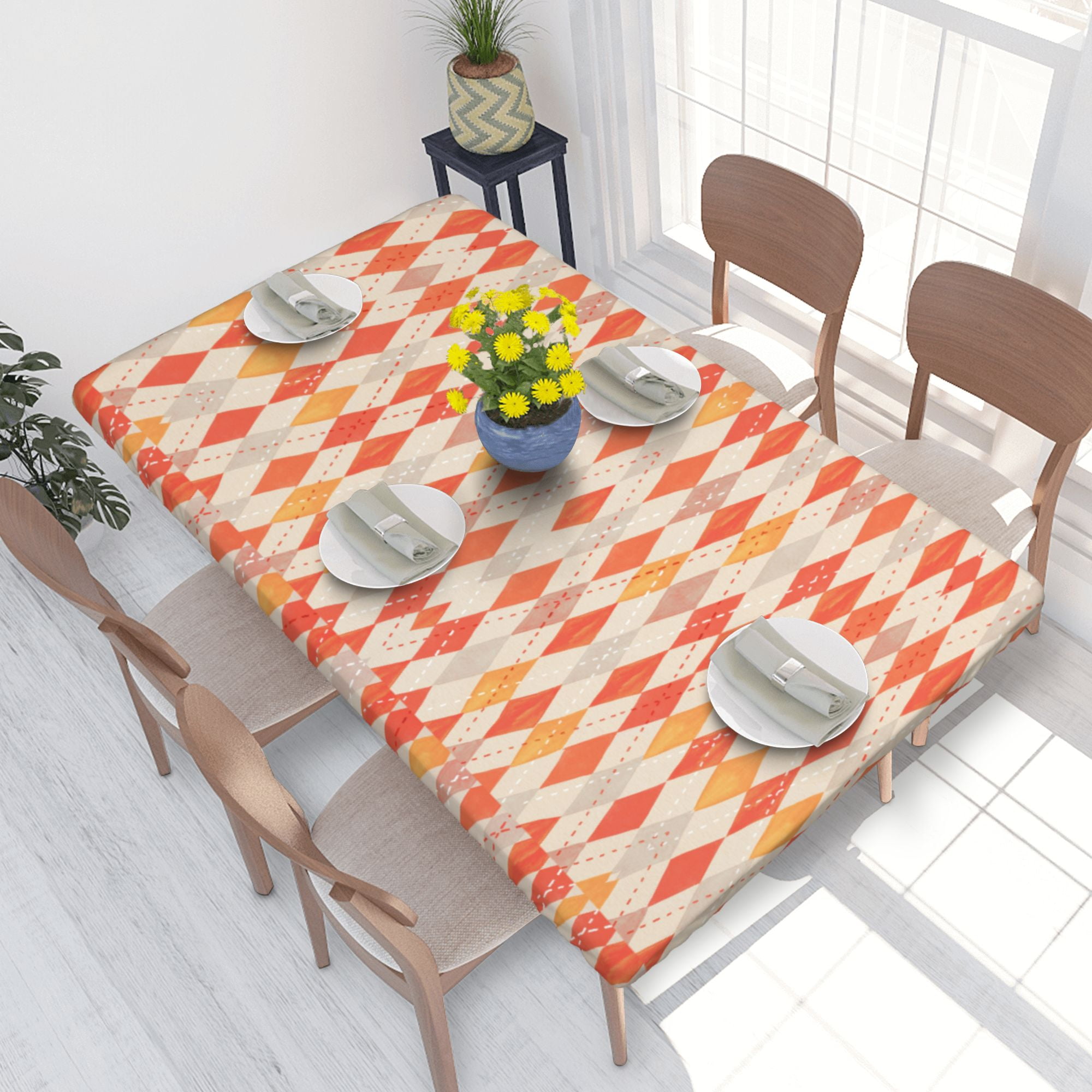Home Deluxe Tablecloth Diamond Pattern Background Waterproof Elastic ...
