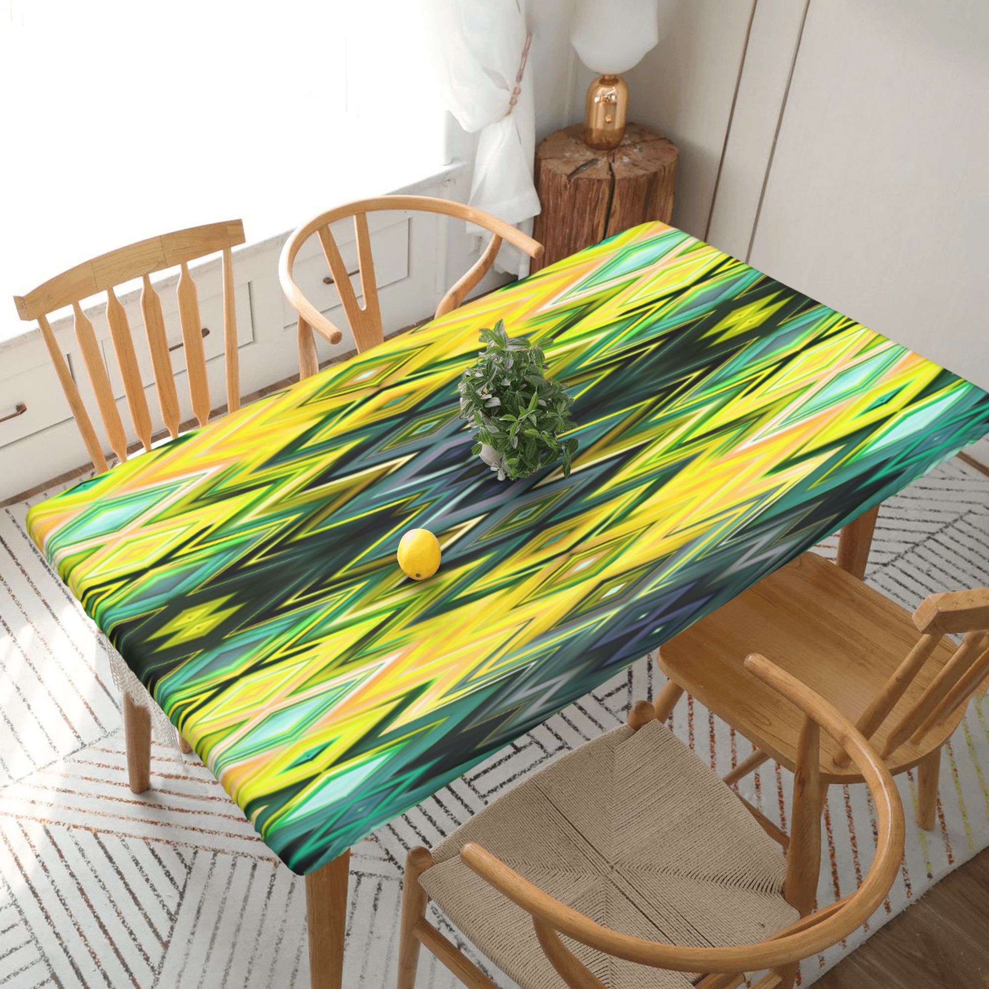 Home Deluxe Tablecloth Diamond Pattern Waterproof Elastic Rim Edged ...