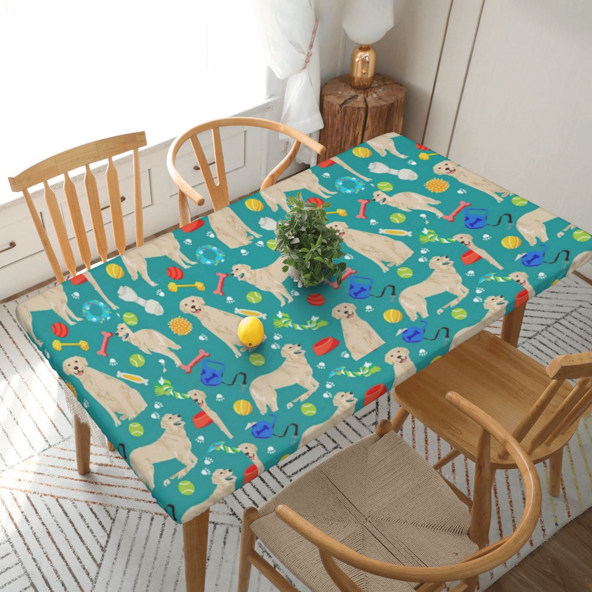 Home Deluxe Tablecloth Dog Breeds Dog Toys Waterproof Elastic Rim Edged ...