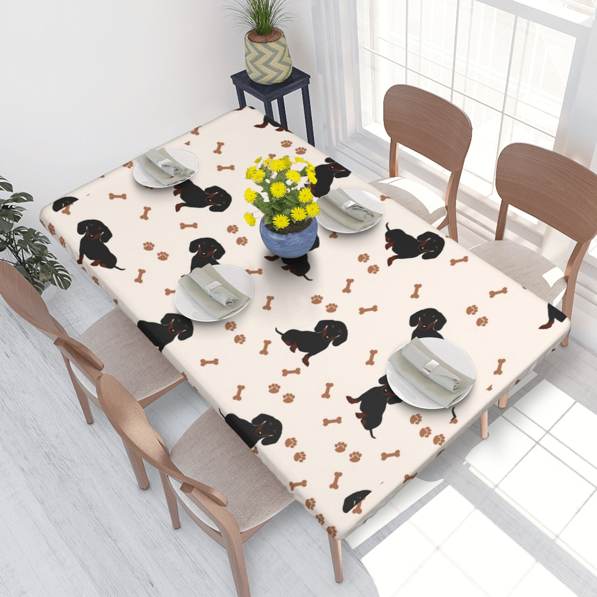 Home Deluxe Tablecloth Dog Dachshund Dog Animals Waterproof Elastic Rim ...