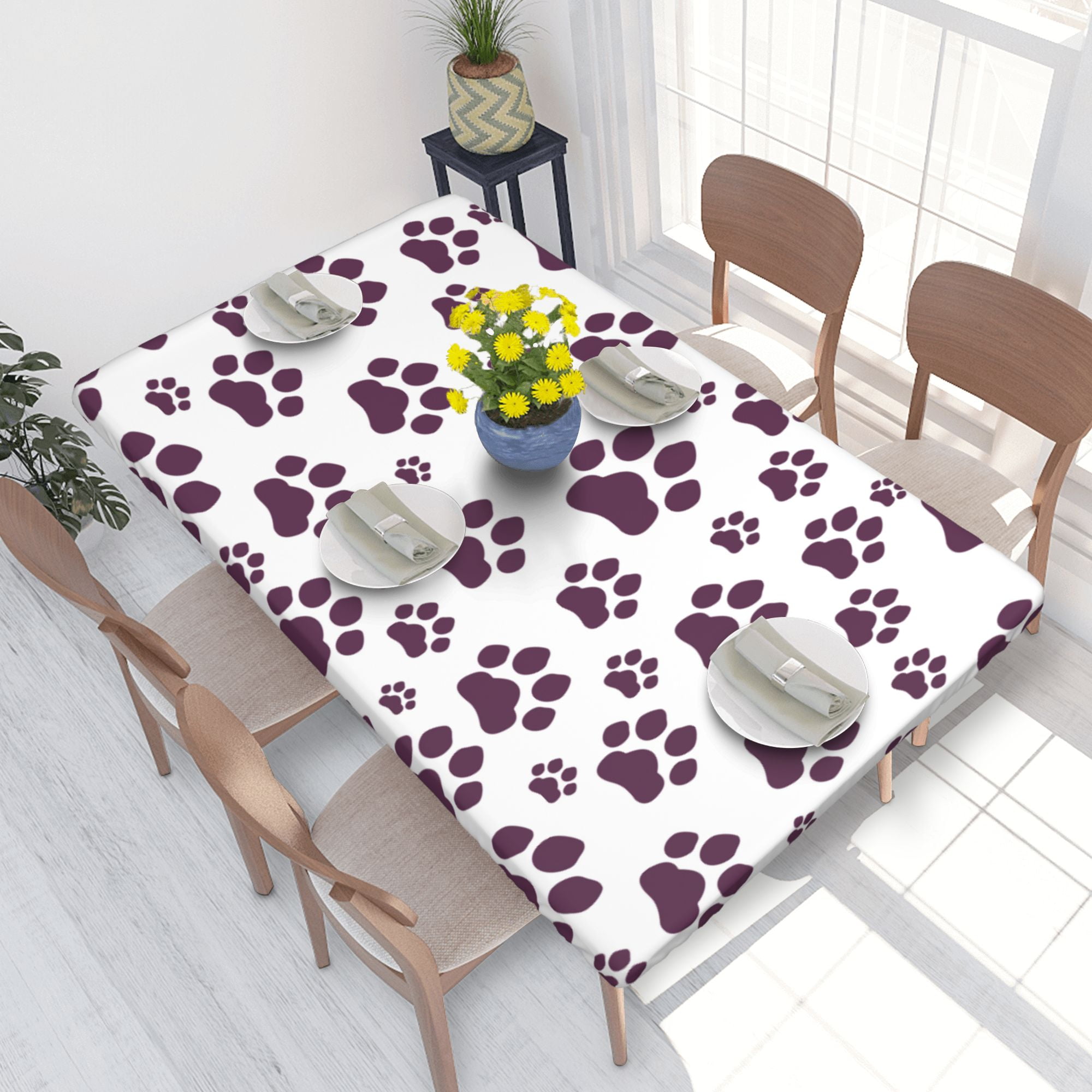 Home Deluxe Tablecloth Dog Paw (1) Waterproof Elastic Rim Edged Table ...