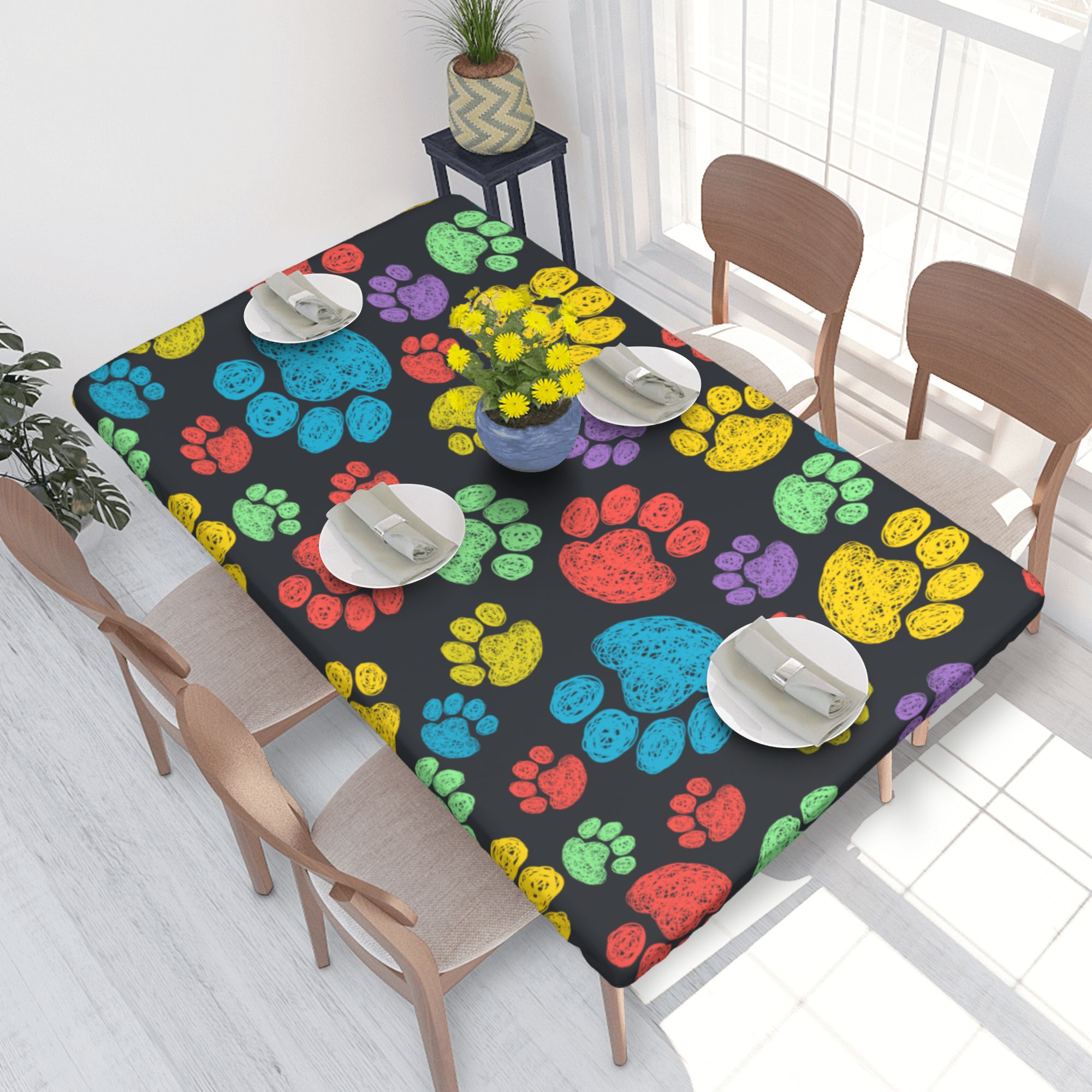 Home Deluxe Tablecloth Dog Paw (40) Waterproof Elastic Rim Edged Table ...
