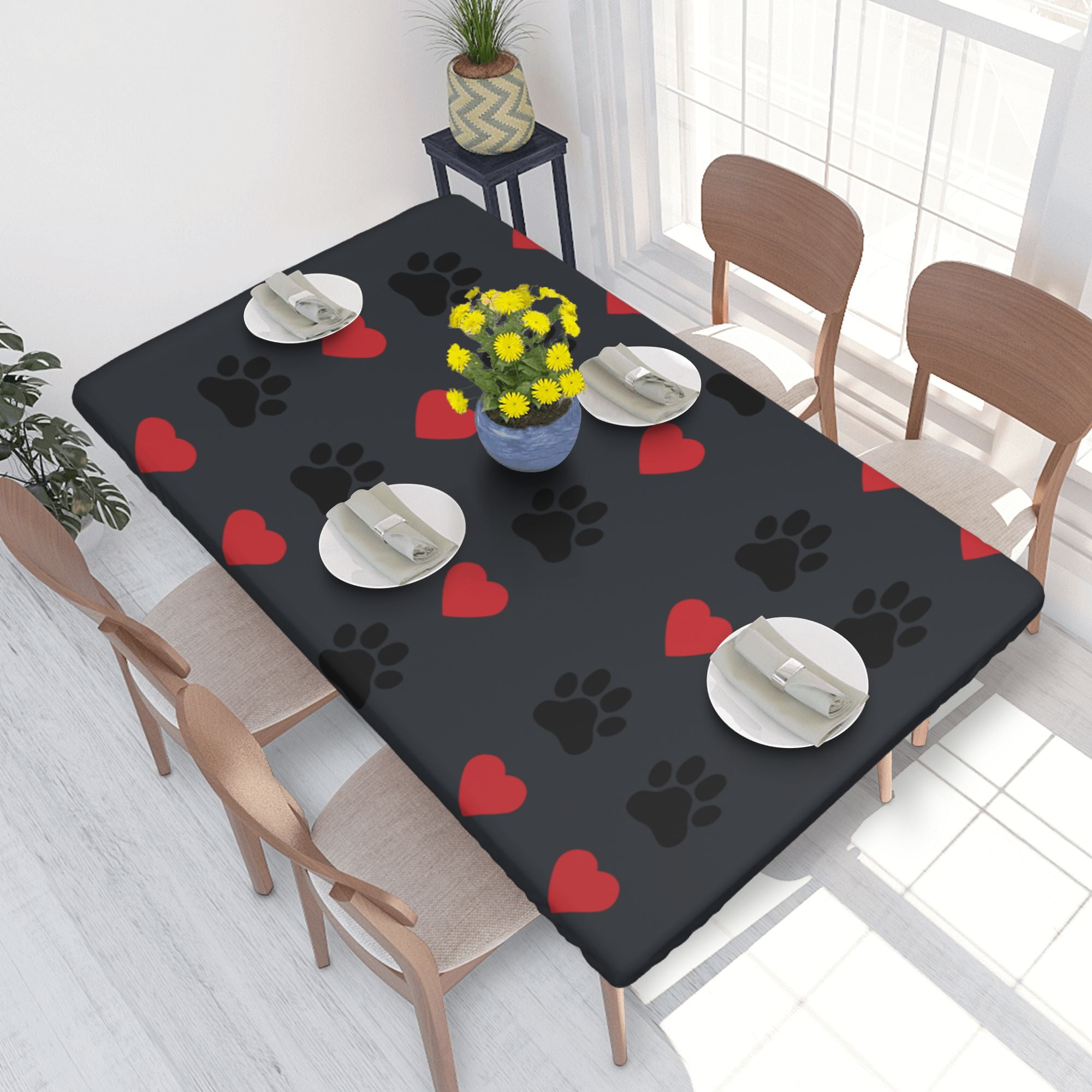 Home Deluxe Tablecloth Dog Paw Cat Paw Heart Love Puppy Foot Waterproof ...