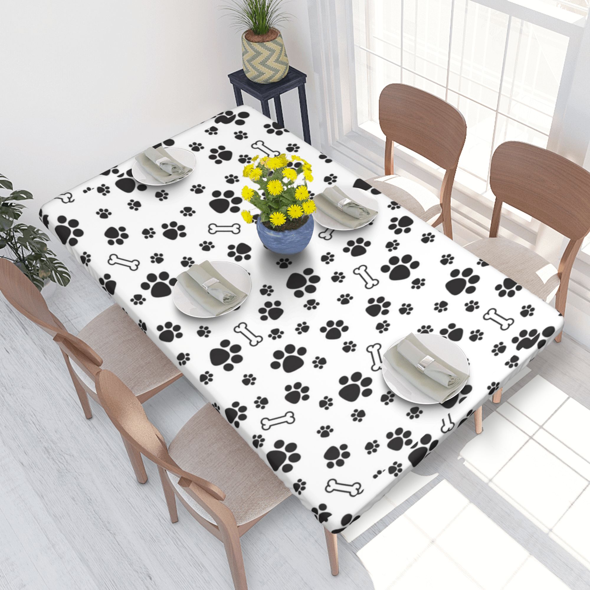 Home Deluxe Tablecloth Dog Paw Insulated Dog Bone Puppy Cat Waterproof ...