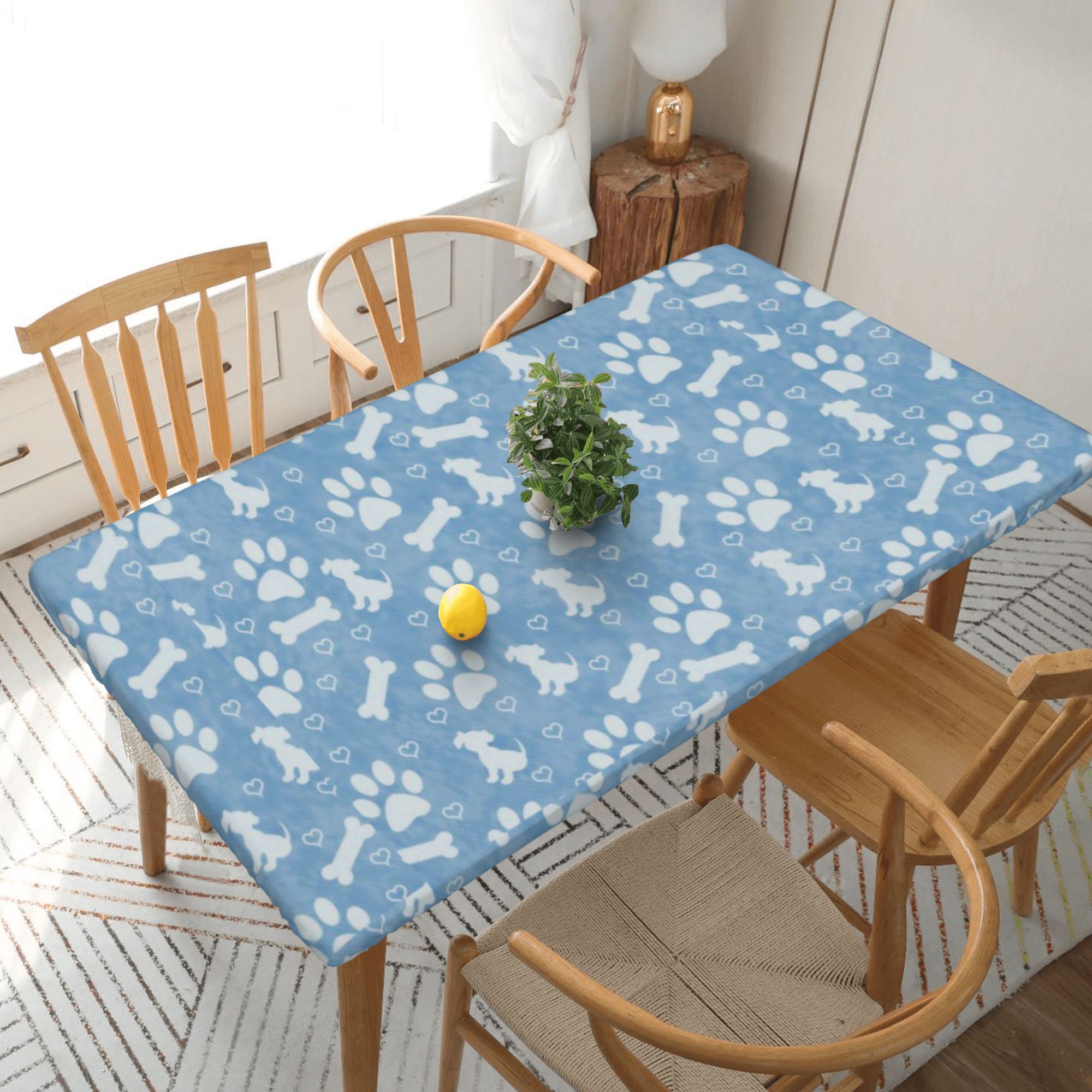 Home Deluxe Tablecloth Dog Paw Print Puppy Bone Waterproof Elastic Rim ...