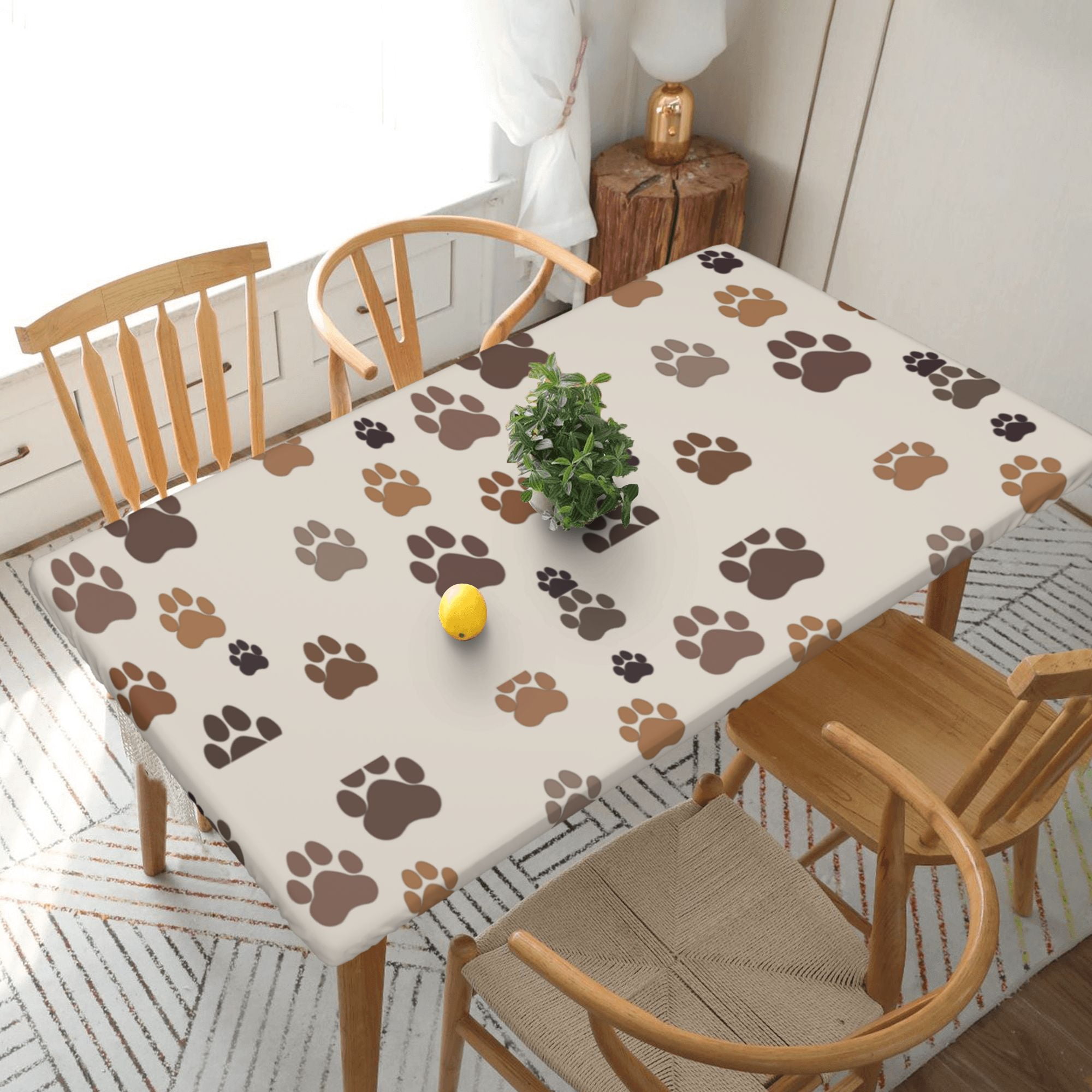 Home Deluxe Tablecloth Dog Paw Print Waterproof Elastic Rim Edged Table ...