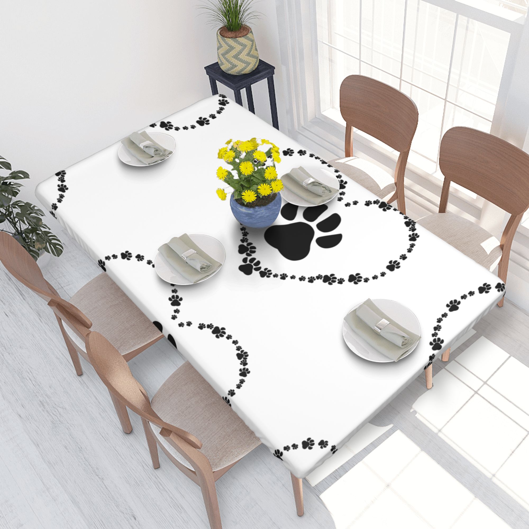 Home Deluxe Tablecloth Dog Paw Waterproof Elastic Rim Edged Table Cover ...