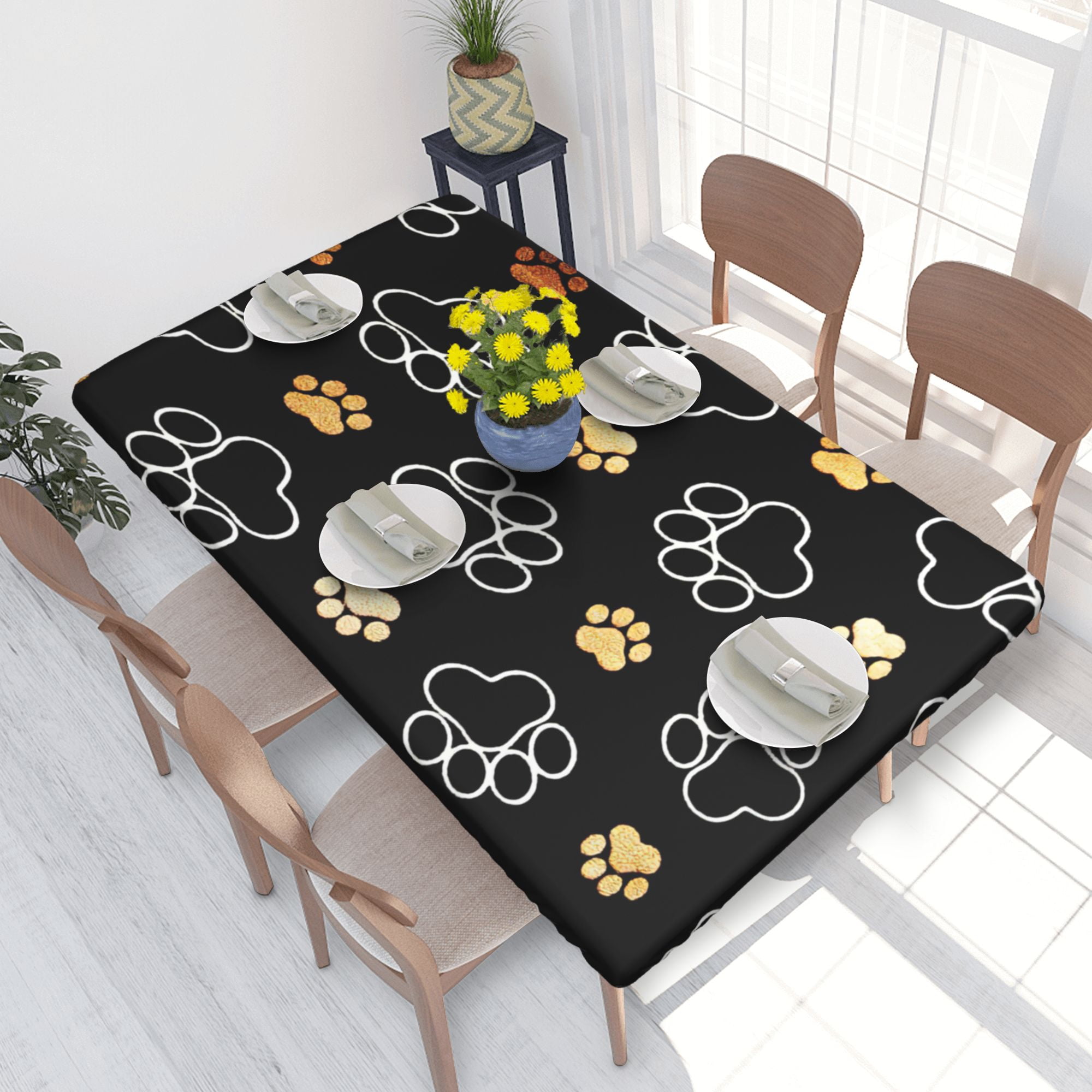 Home Deluxe Tablecloth Dog Paw Waterproof Elastic Rim Edged Table Cover ...
