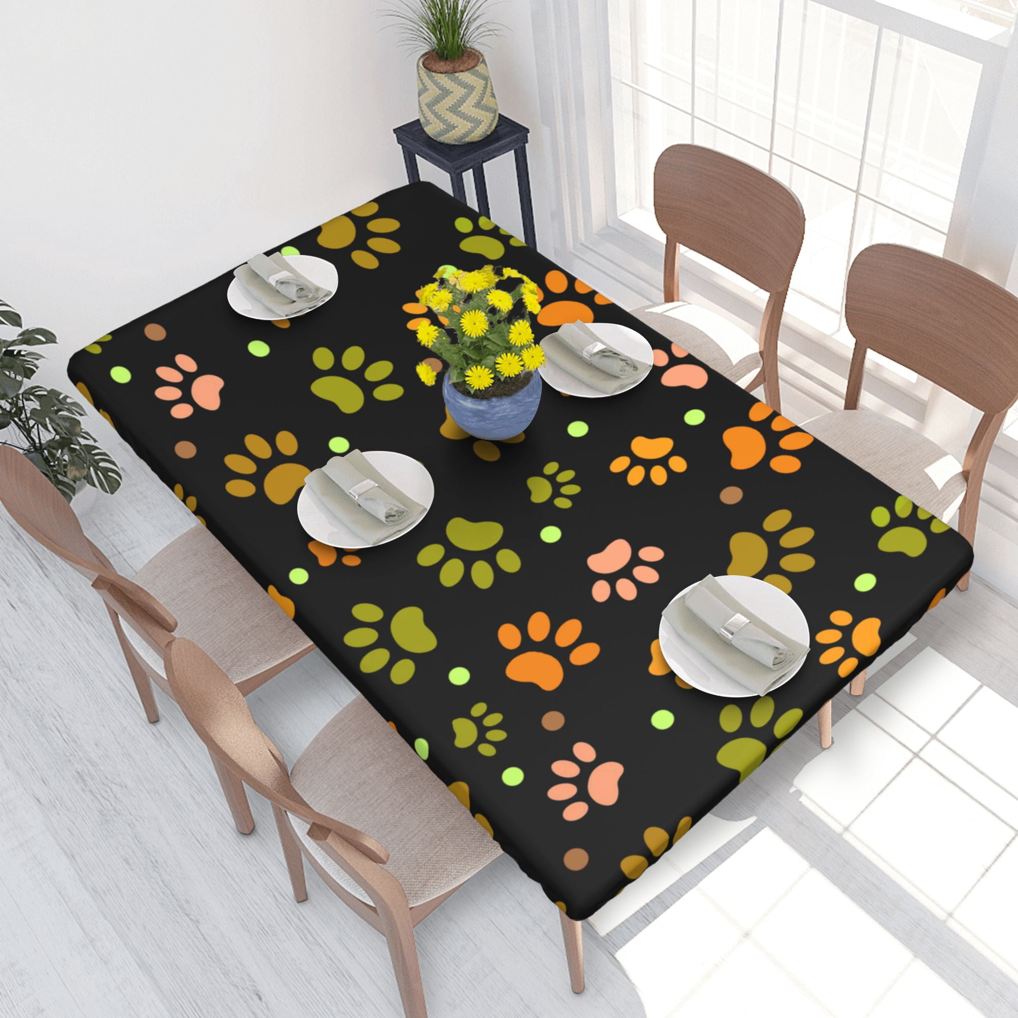 Home Deluxe Tablecloth Dog Paw Waterproof Elastic Rim Edged Table Cover ...