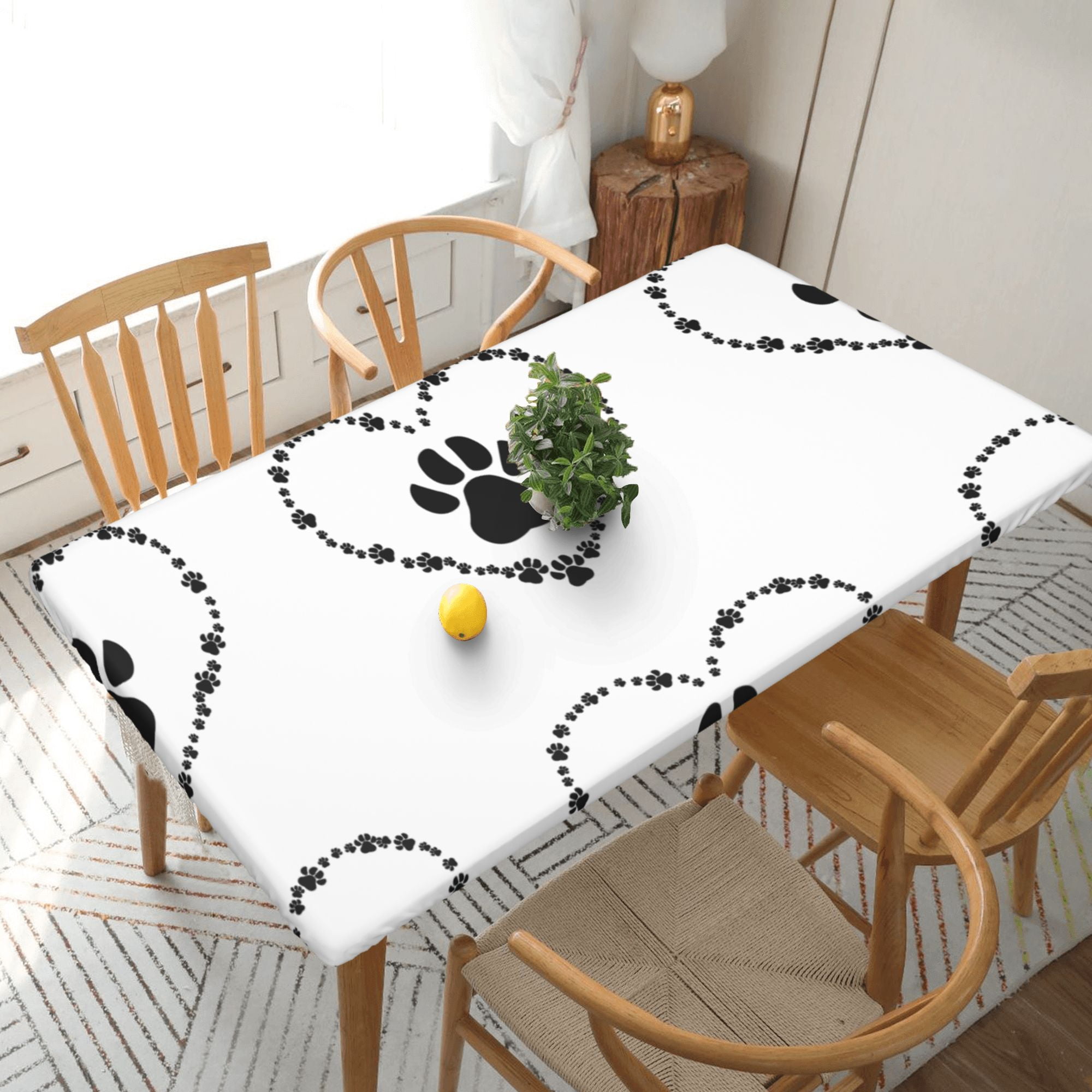 Home Deluxe Tablecloth Dog Paw Waterproof Elastic Rim Edged Table Cover ...