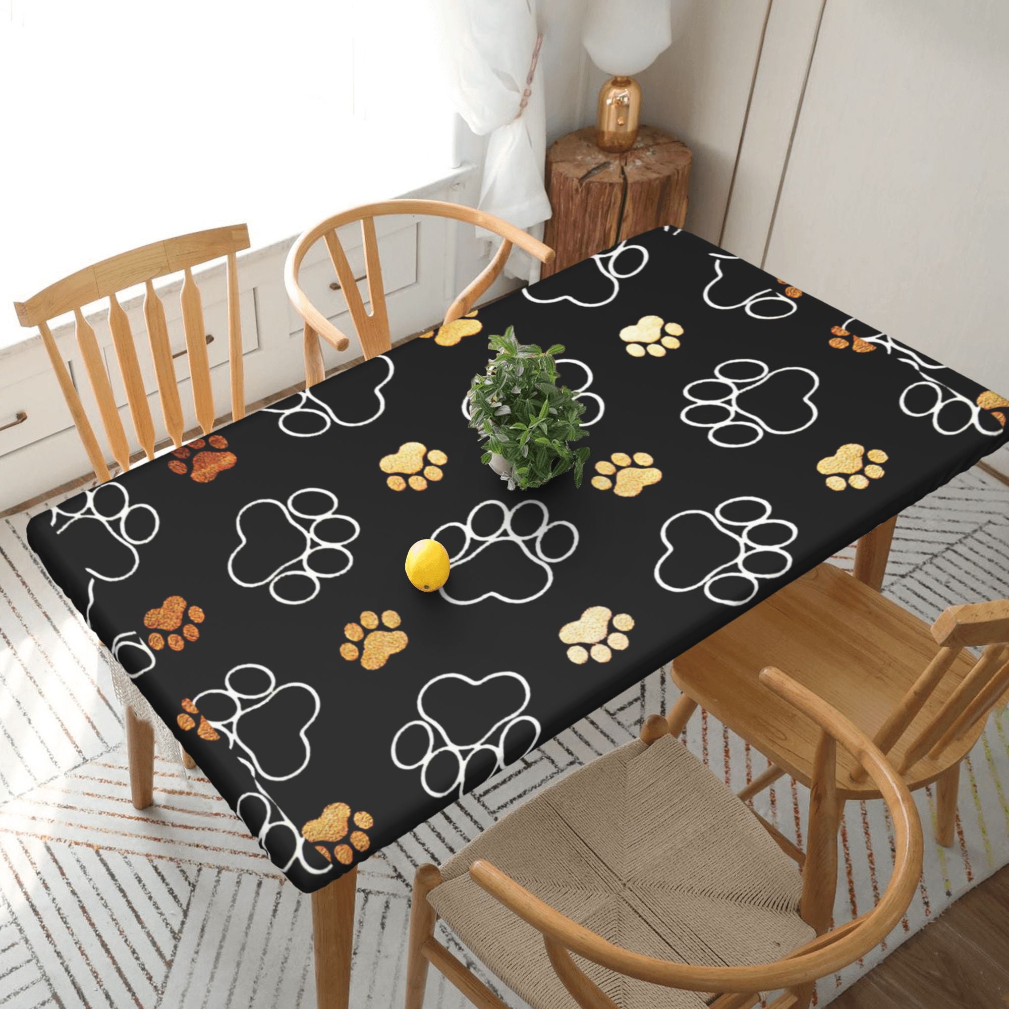 Home Deluxe Tablecloth Dog Paw Waterproof Elastic Rim Edged Table Cover ...