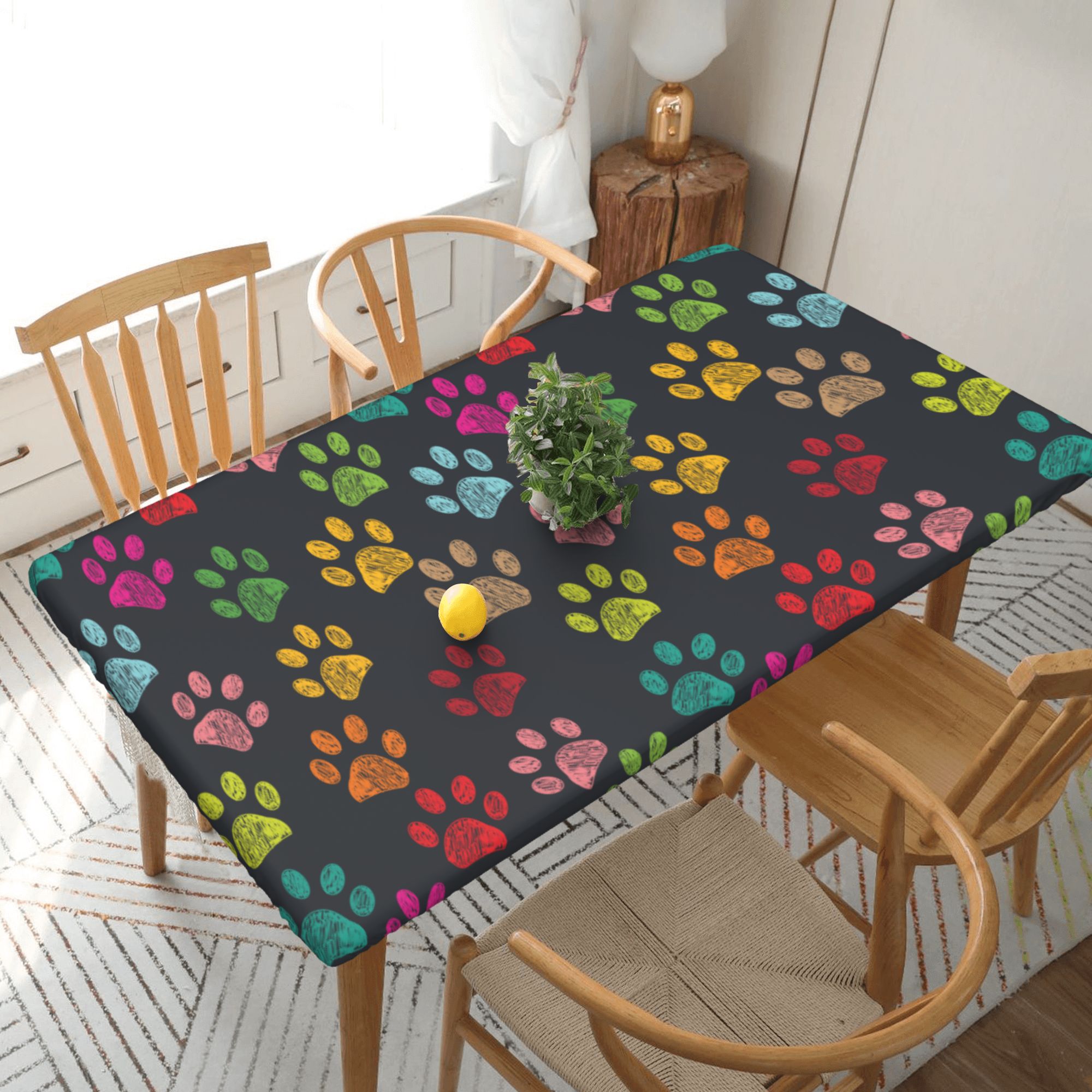 Home Deluxe Tablecloth Dog Paw Waterproof Elastic Rim Edged Table Cover ...