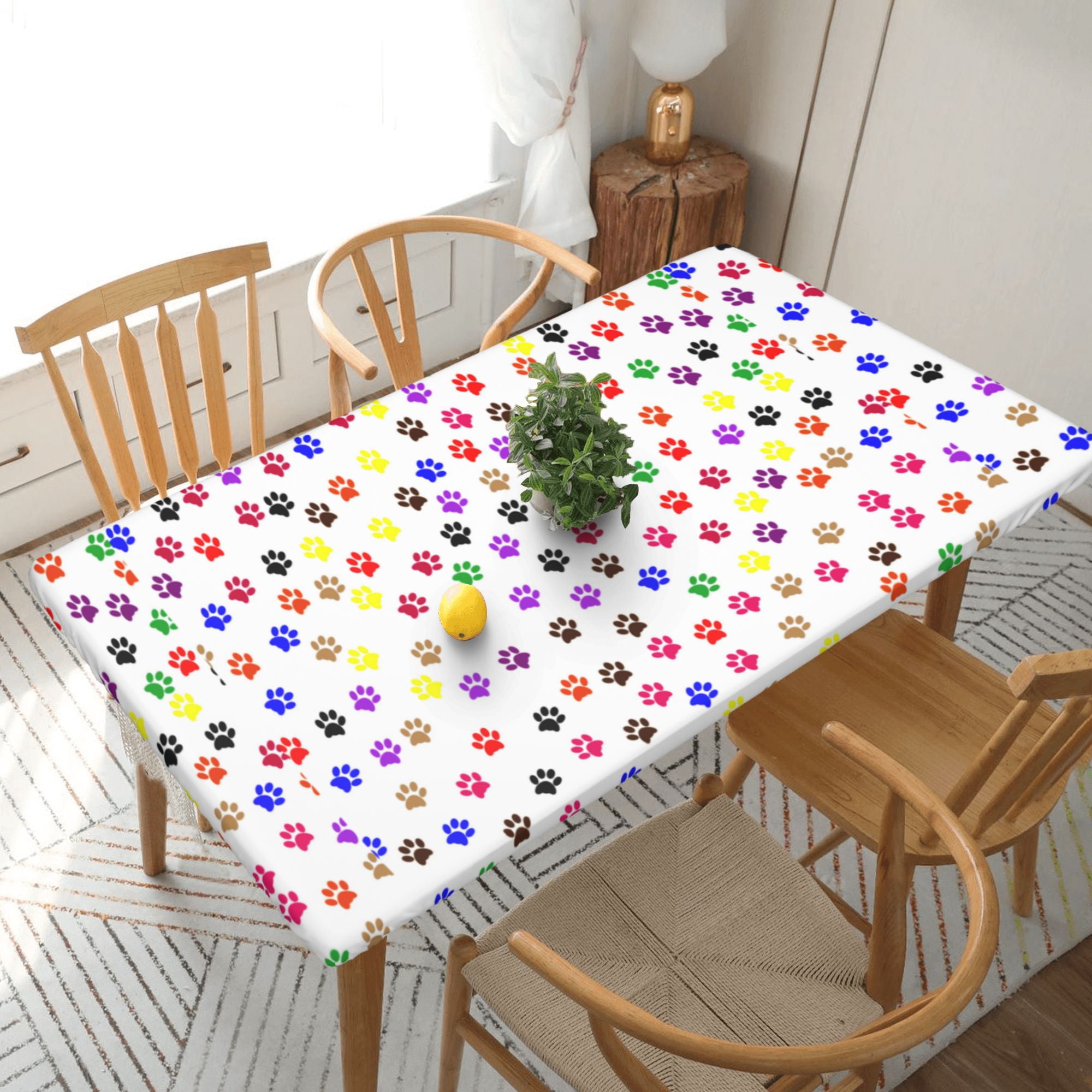 Home Deluxe Tablecloth Dog Paw Waterproof Elastic Rim Edged Table Cover ...