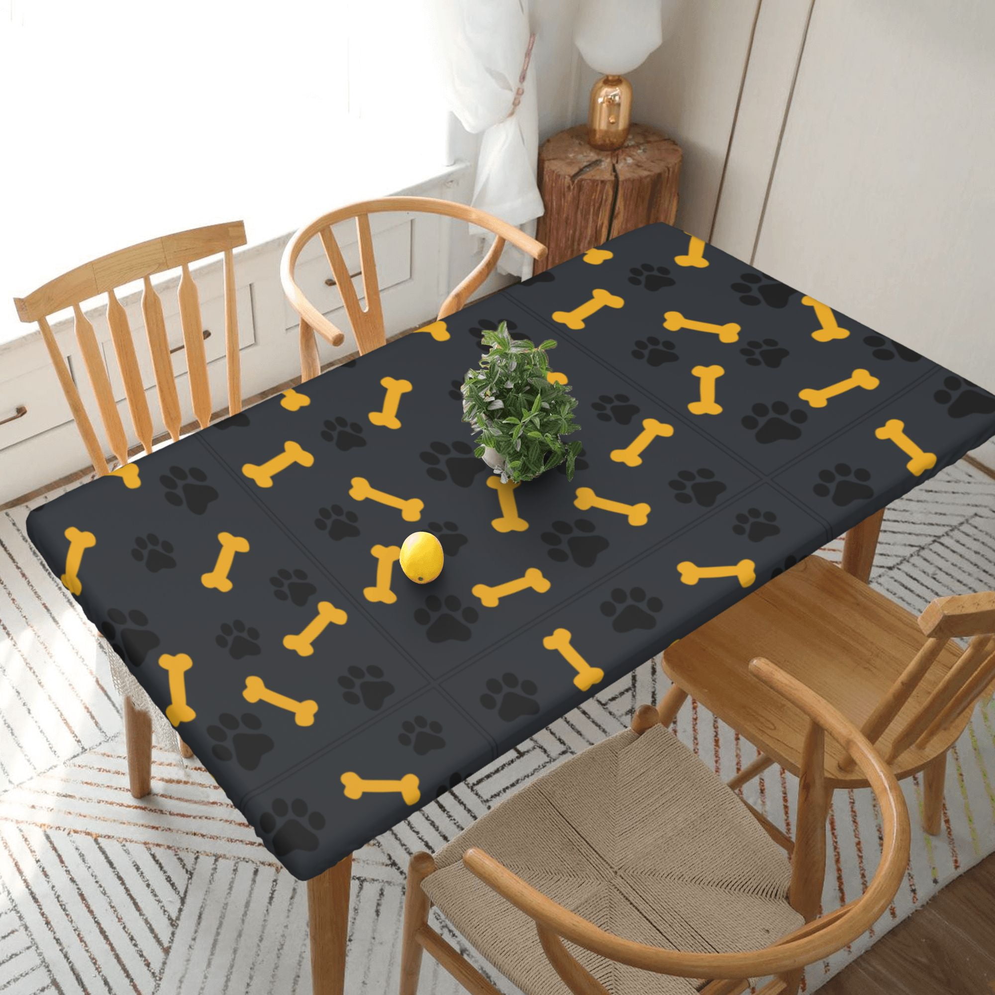 Home Deluxe Tablecloth Dog Paw Waterproof Elastic Rim Edged Table Cover ...