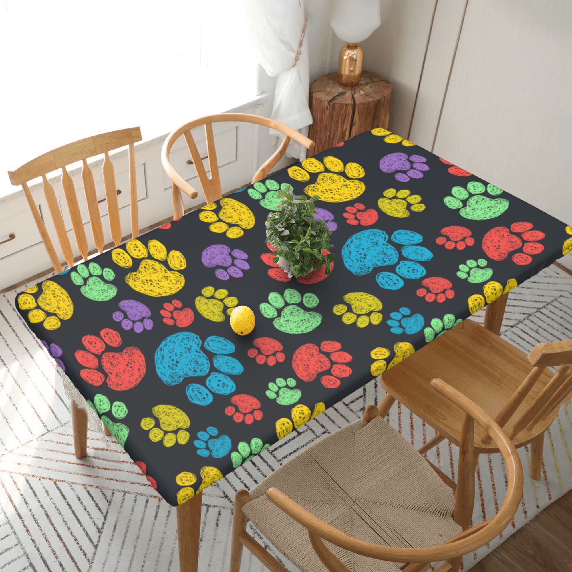 Home Deluxe Tablecloth Dog Paw Waterproof Elastic Rim Edged Table Cover ...