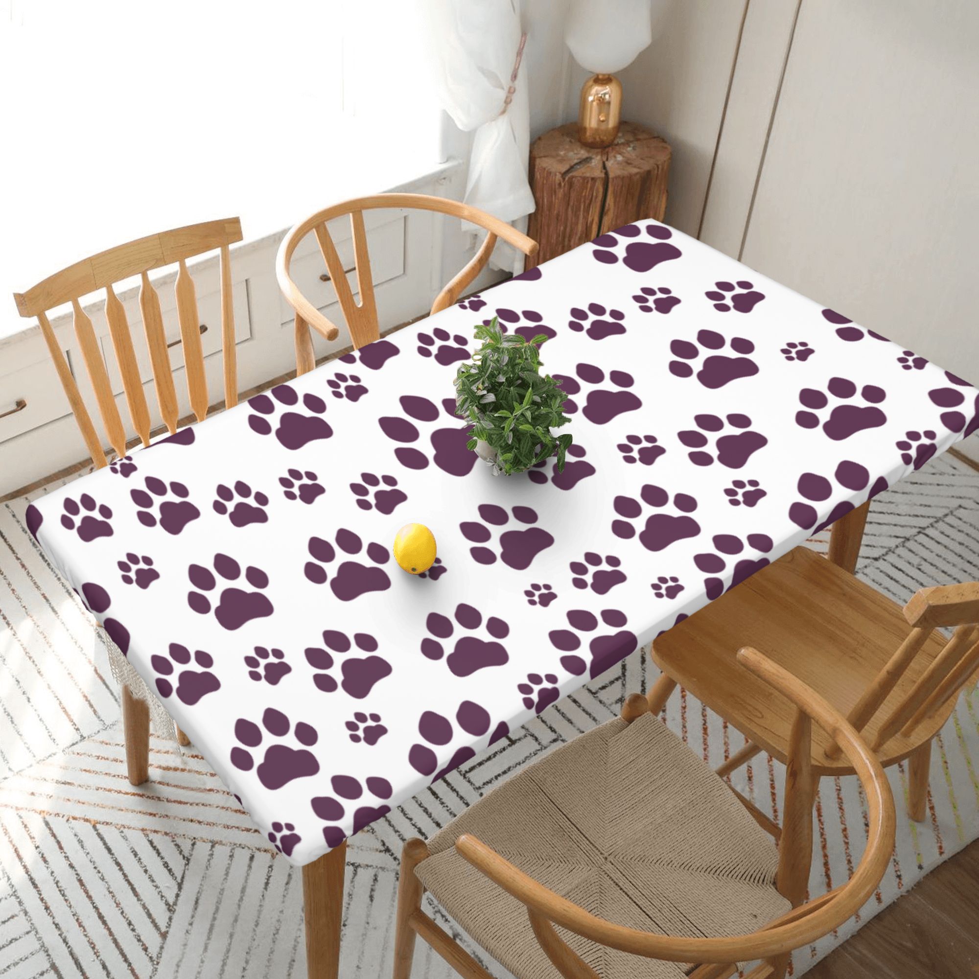 Home Deluxe Tablecloth Dog Paw Waterproof Elastic Rim Edged Table Cover ...
