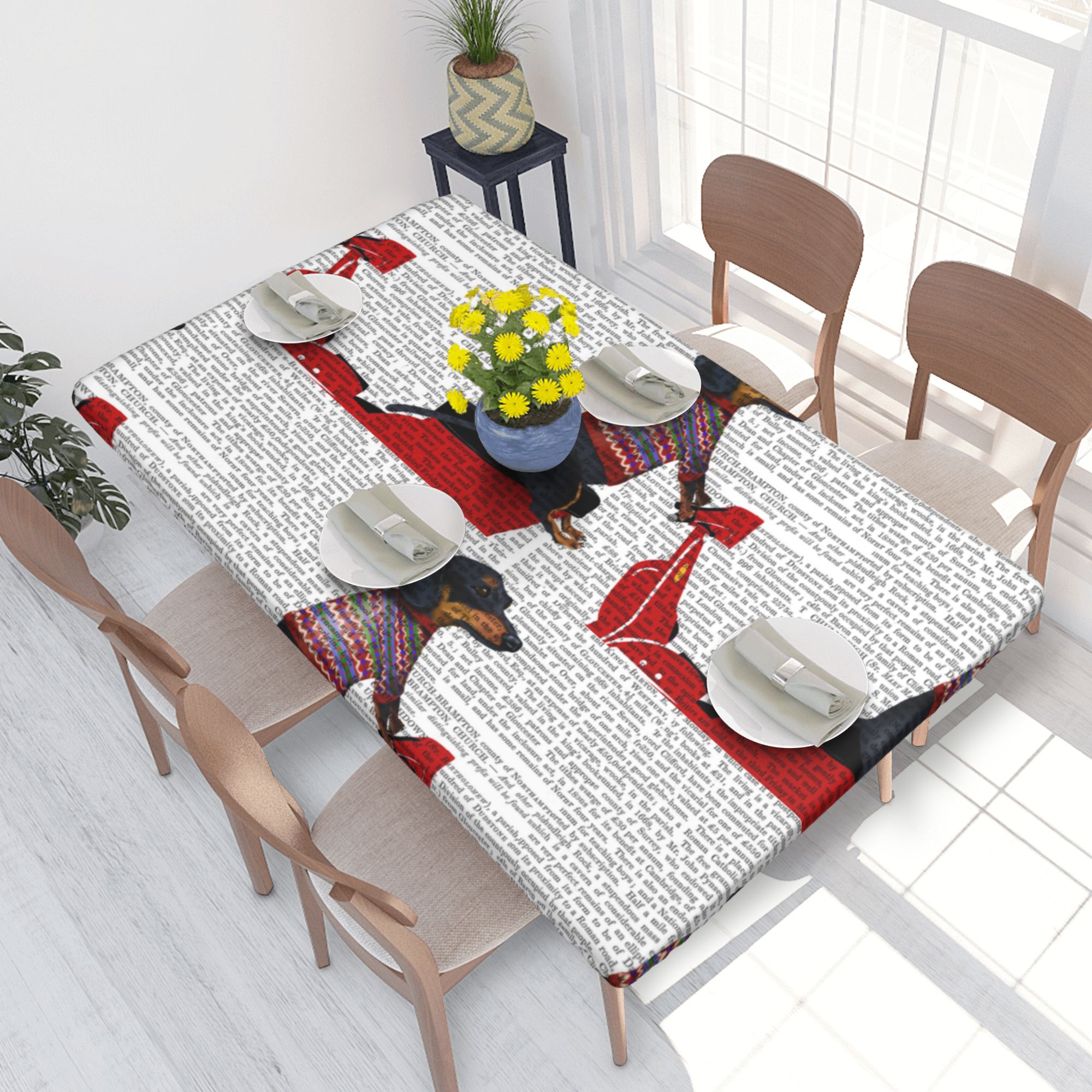 Home Deluxe Tablecloth Dog Riding A Motorcycle Waterproof Elastic Rim ...