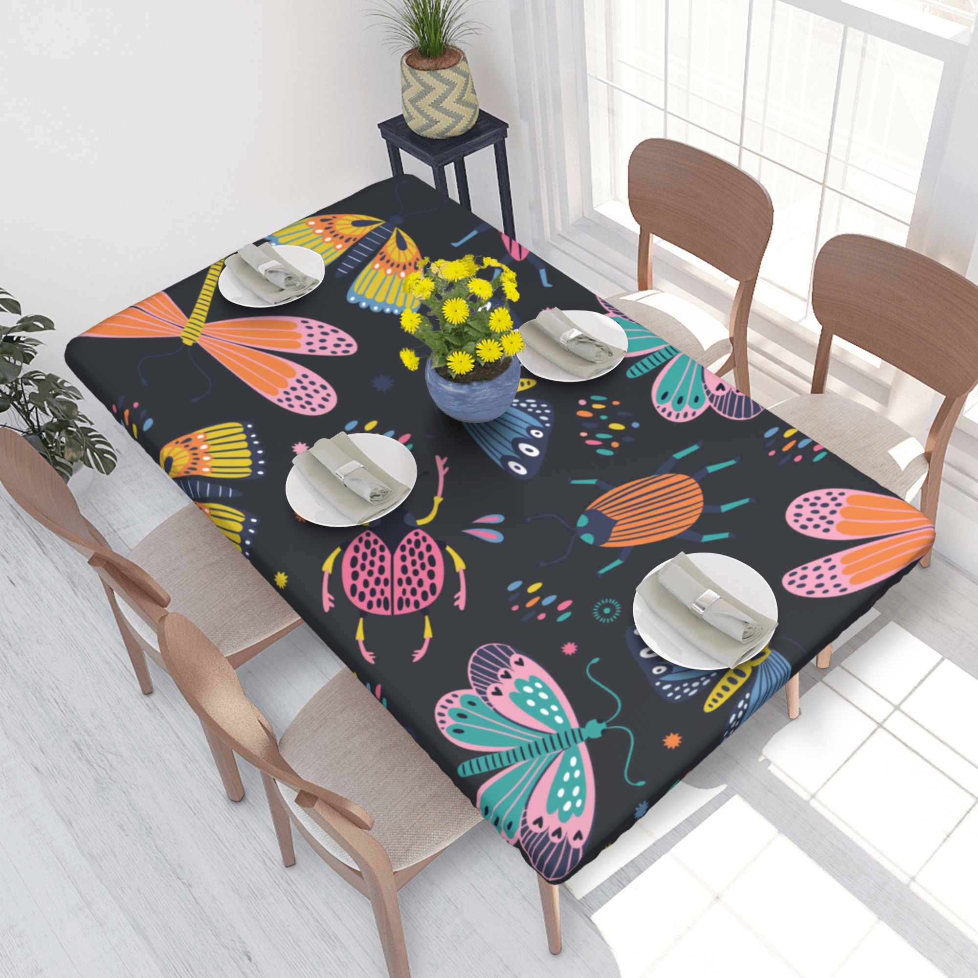 Home Deluxe Tablecloth Dragonfly And Butterfly Flower Pattern (3 ...