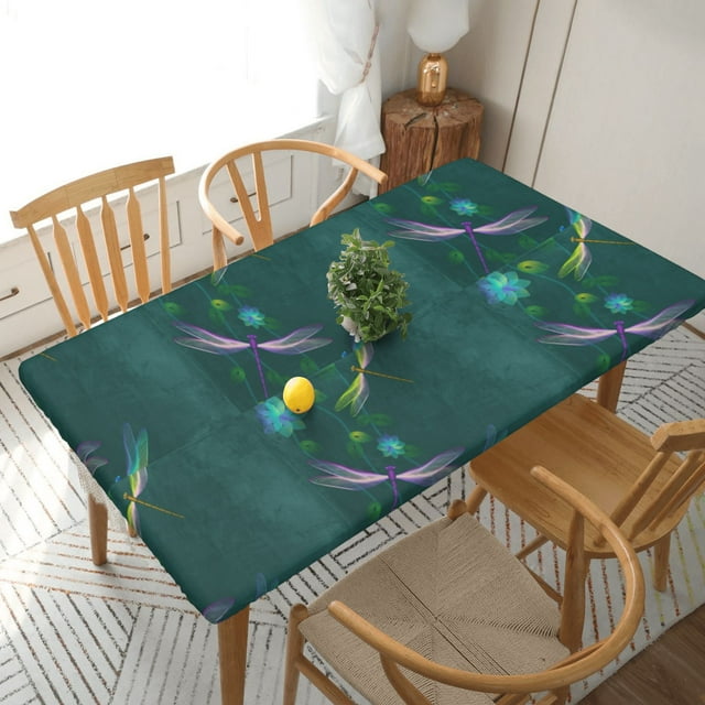 Home Deluxe Tablecloth Dragonfly Flower Waterproof Elastic Rim Edged ...