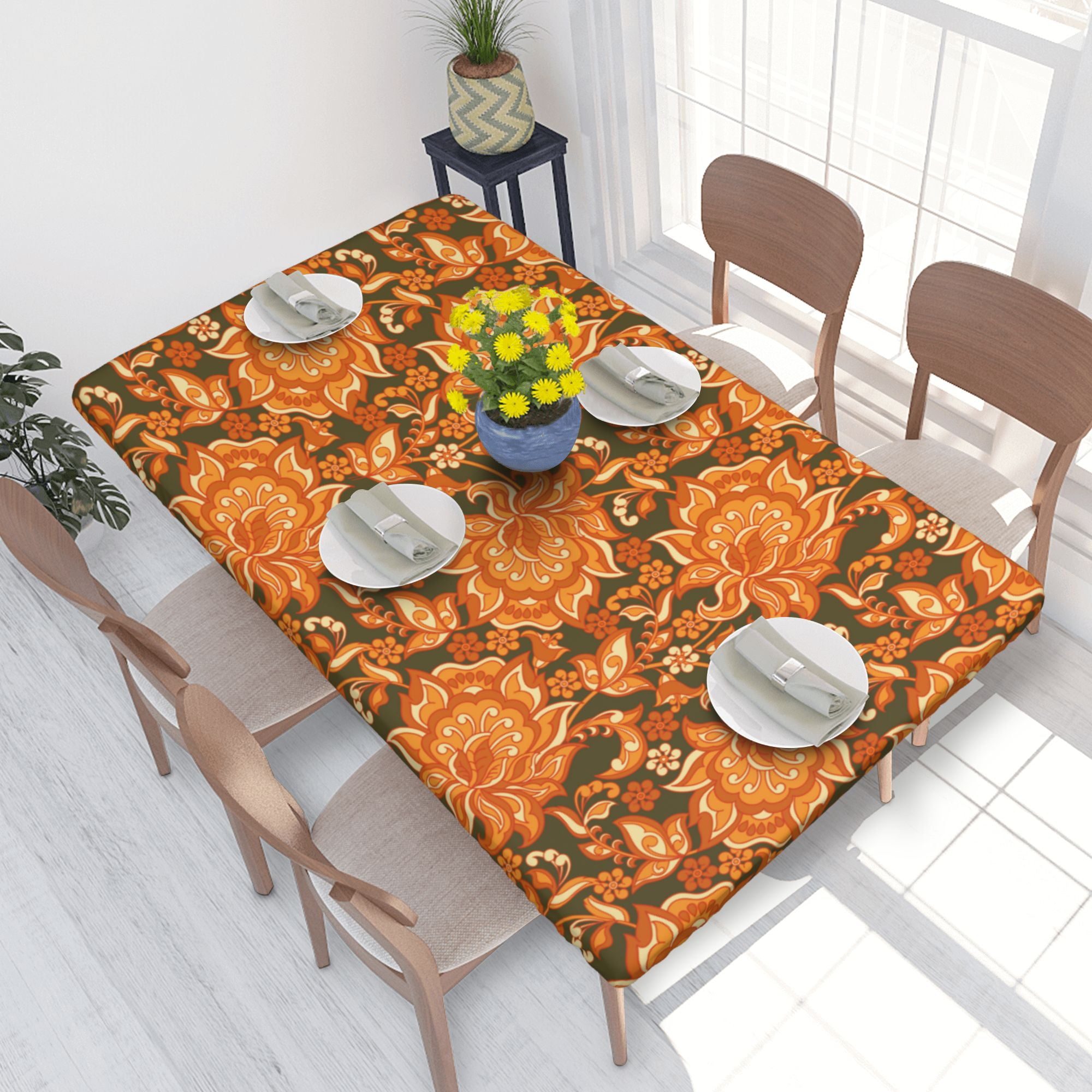 Home Deluxe Tablecloth Earthy Pattern Wallpaper Waterproof Elastic Rim ...