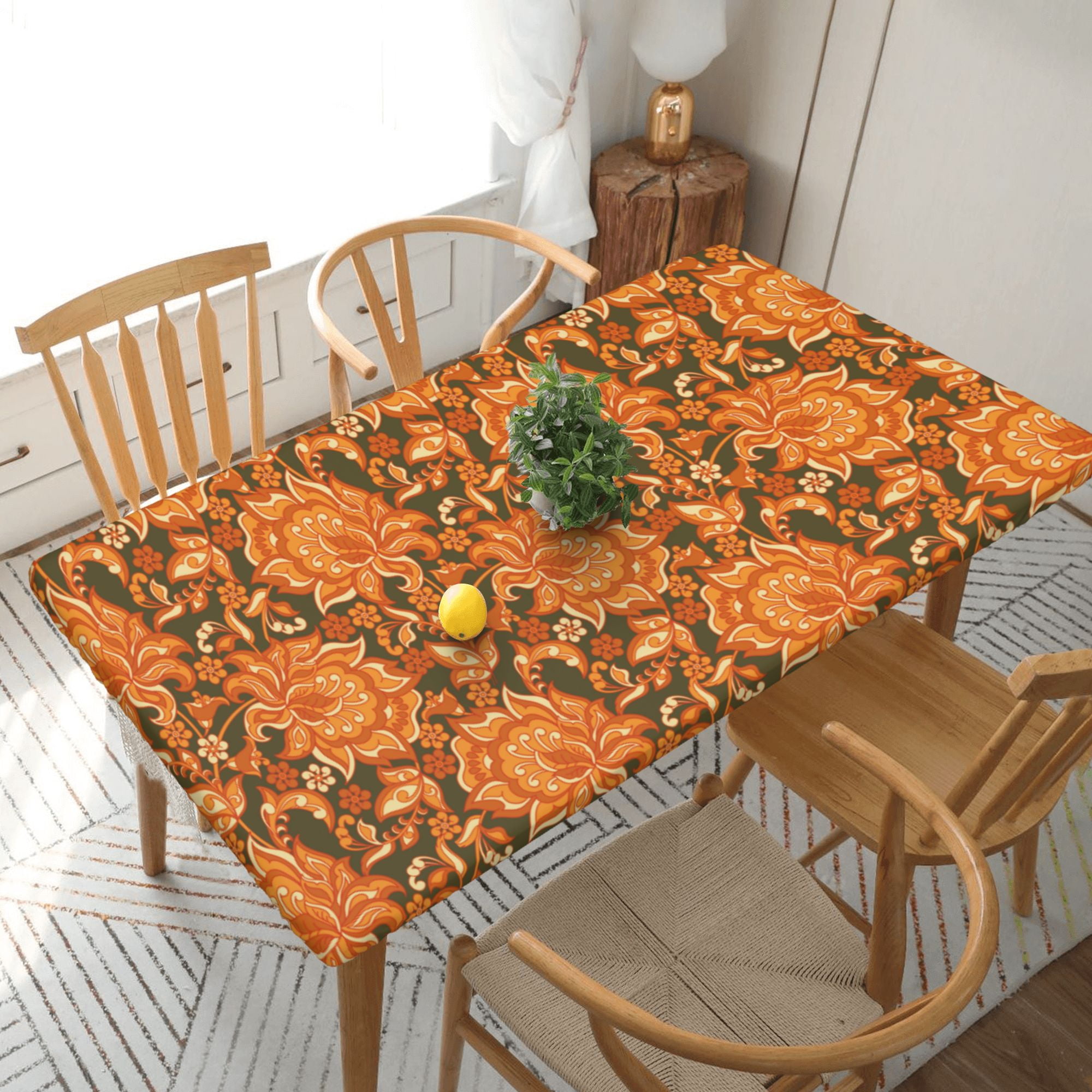 Home Deluxe Tablecloth Earthy Pattern Wallpaper Waterproof Elastic Rim ...