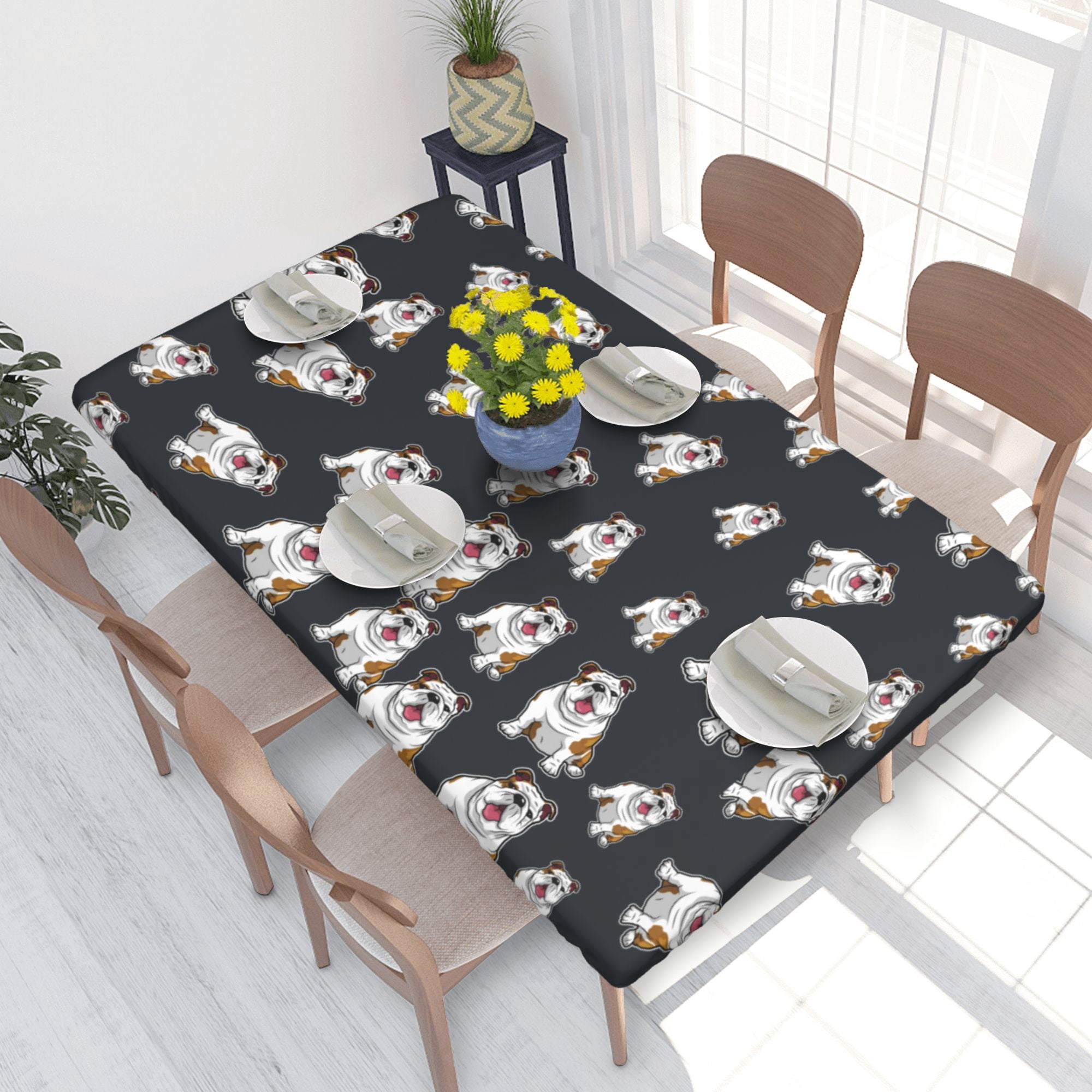 Home Deluxe Tablecloth English Bulldog Waterproof Elastic Rim Edged ...