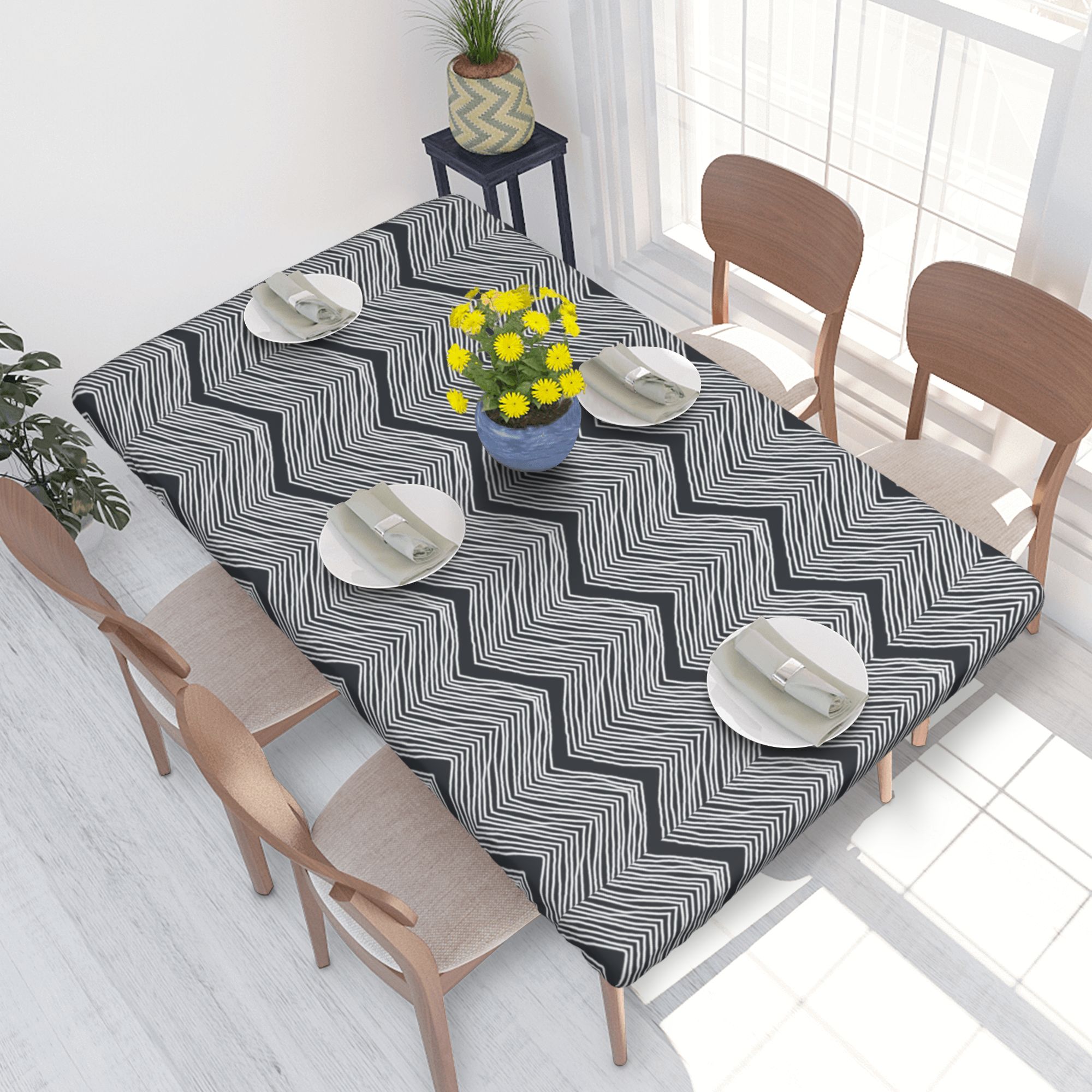 Home Deluxe Tablecloth Ethnic Boho Pattern White Waterproof Elastic Rim ...
