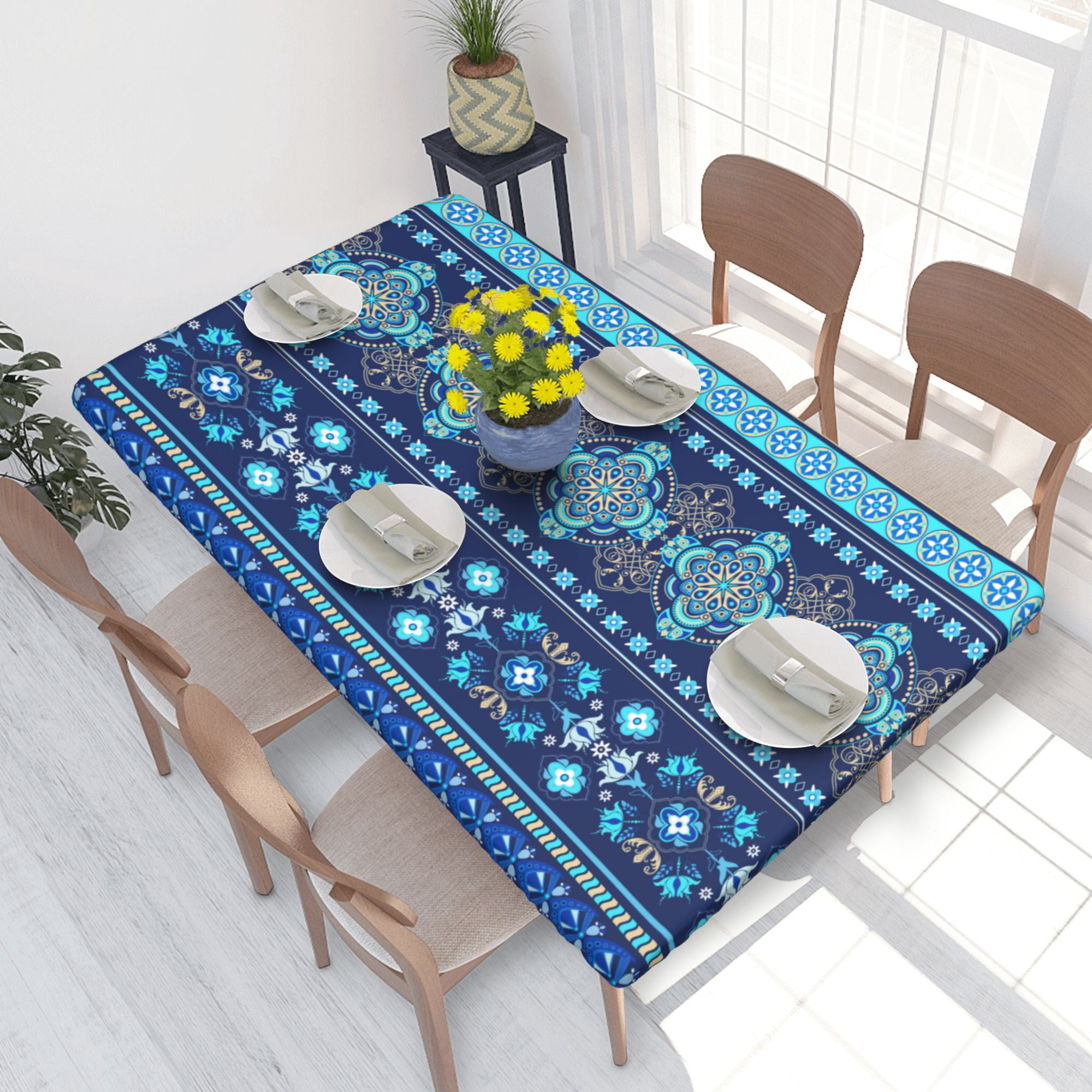 Home Deluxe Tablecloth Ethnic Fabric Background (1) Waterproof Elastic ...