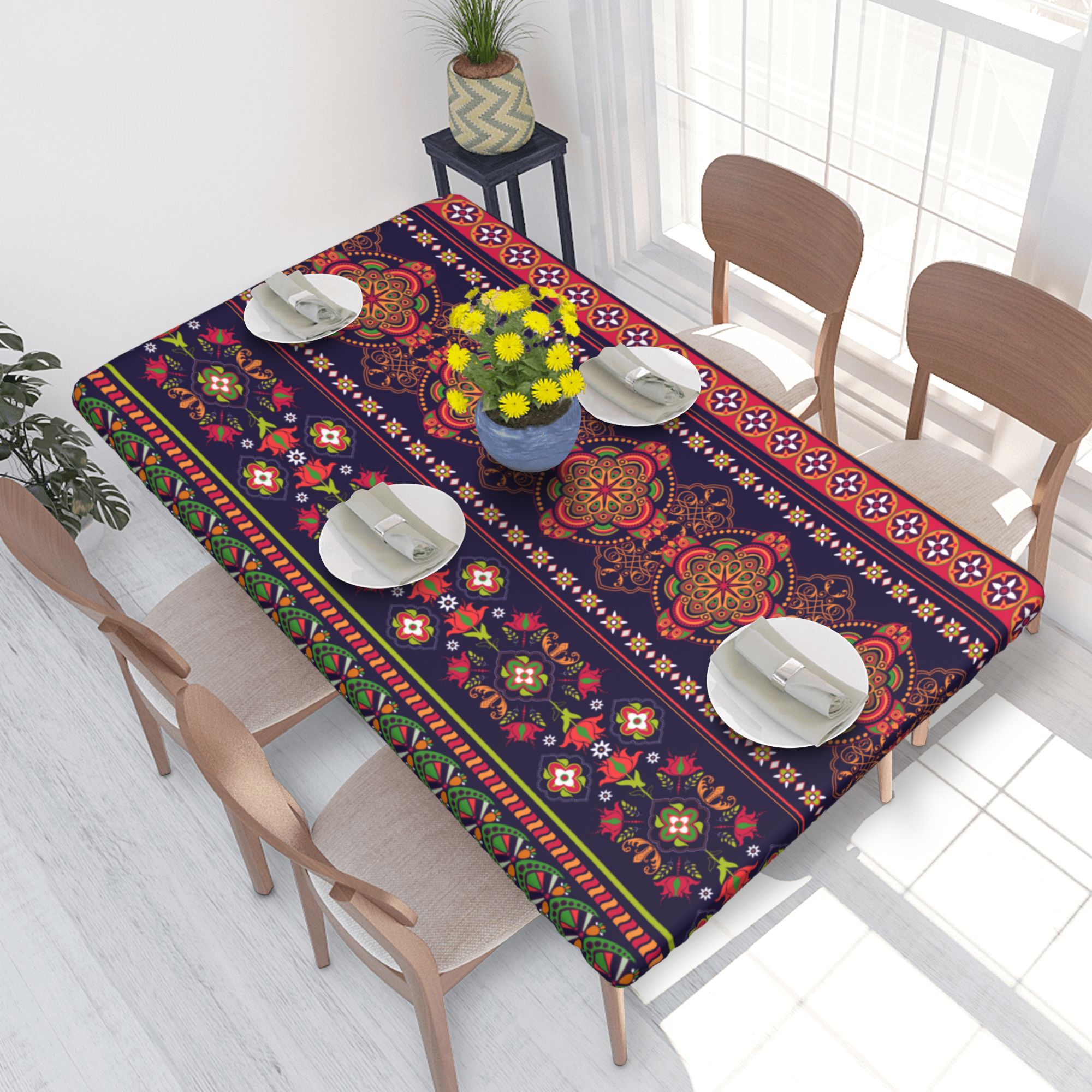 Home Deluxe Tablecloth Ethnic Fabric Background (3) Waterproof Elastic ...