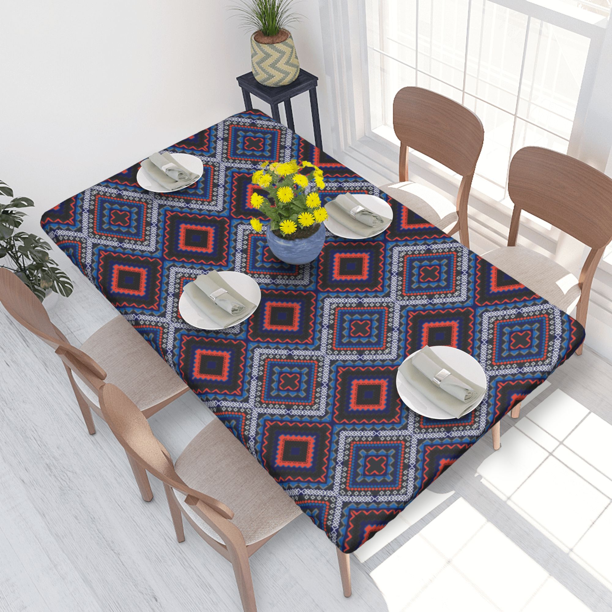 Home Deluxe Tablecloth Ethnic Fabric Background Waterproof Elastic Rim ...