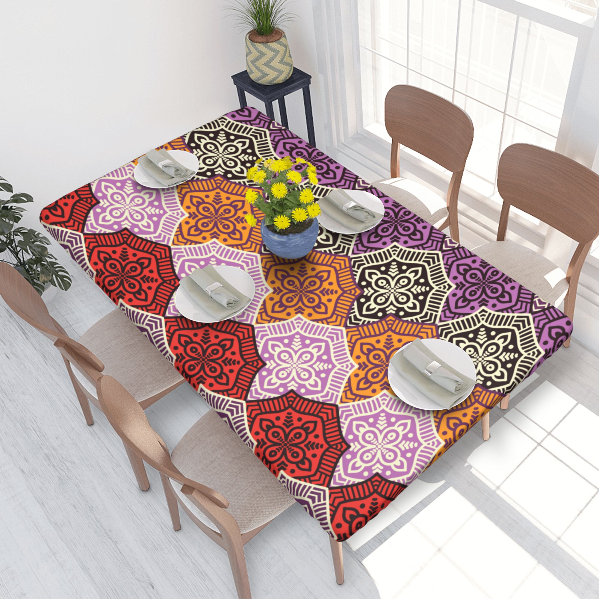 Home Deluxe Tablecloth Ethnic Pattern Background (3) Waterproof Elastic ...