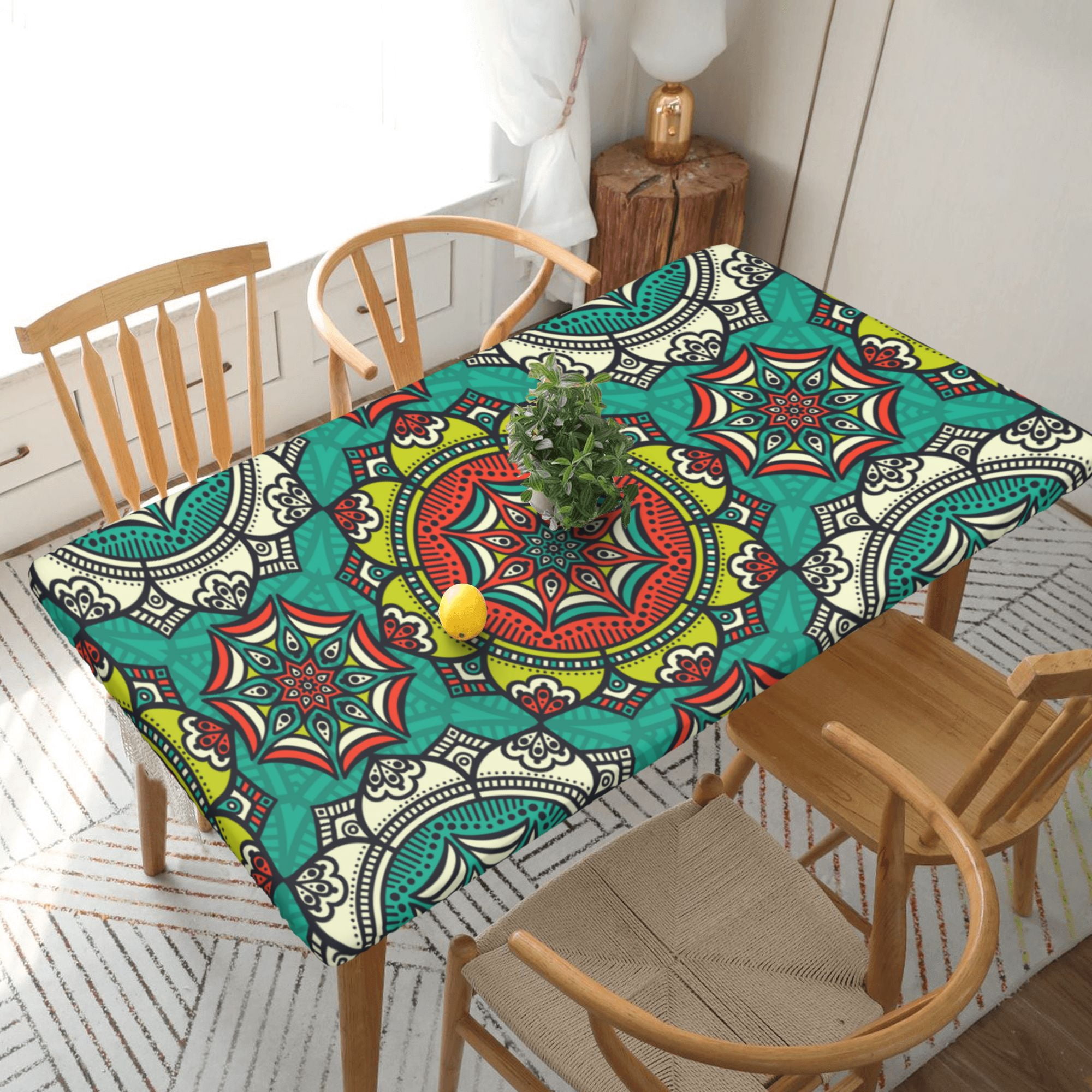 Home Deluxe Tablecloth Ethnic Pattern Background Waterproof Elastic Rim ...