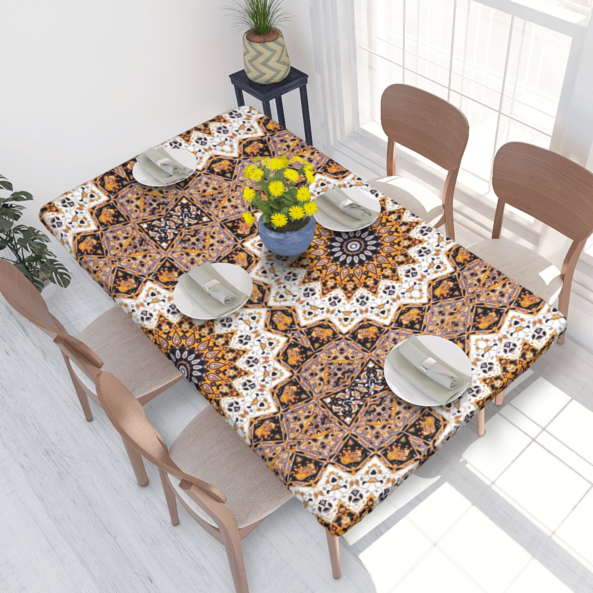 Home Deluxe Tablecloth Exotic Picture1 Waterproof Elastic Rim Edged ...