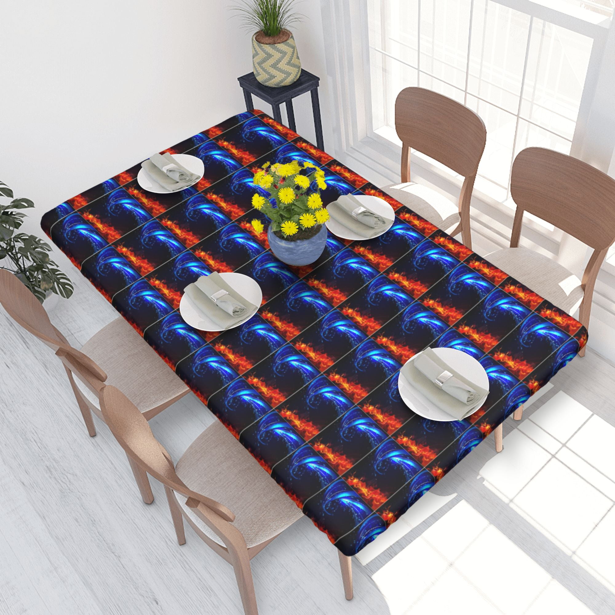 Home Deluxe Tablecloth Fire-And-Water Waterproof Elastic Rim Edged ...