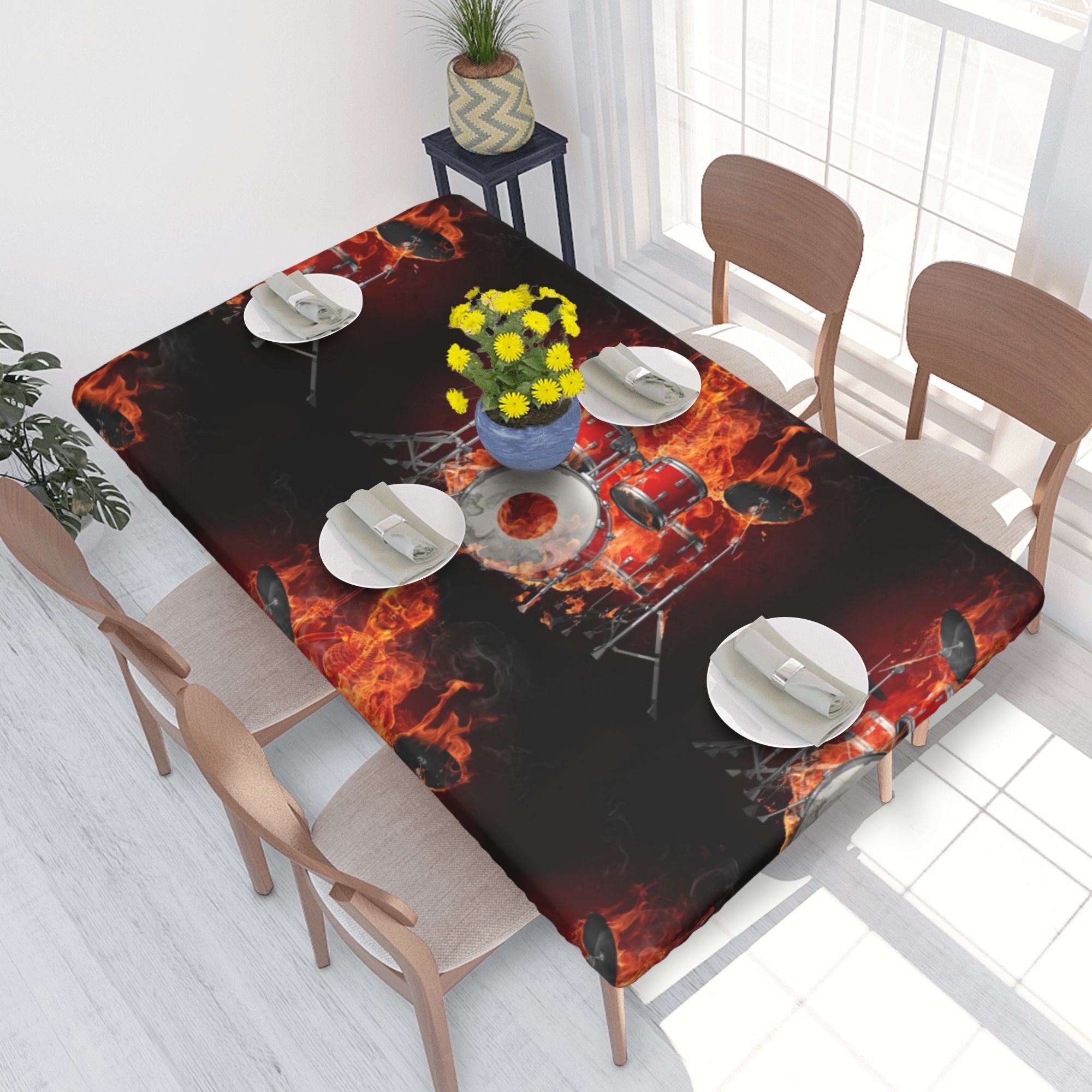 Home Deluxe Tablecloth Fire- Drum Set Waterproof Elastic Rim Edged ...
