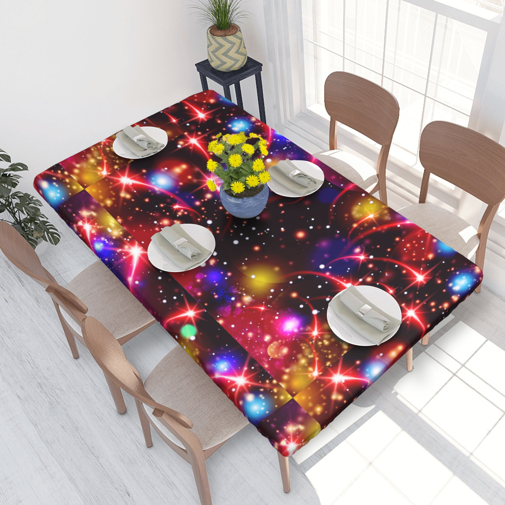 Home Deluxe Tablecloth Fireworks Background Waterproof Elastic Rim ...