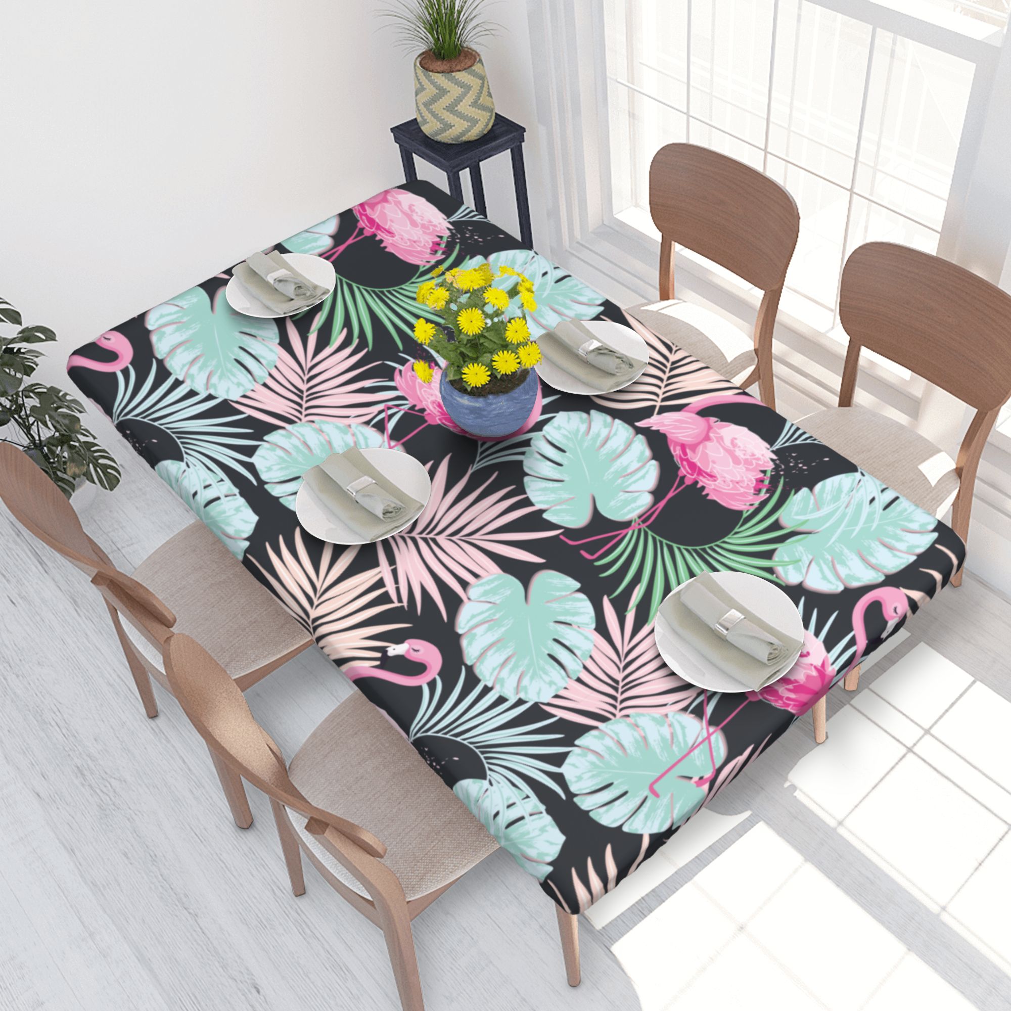 Home Deluxe Tablecloth Flamingo (1) Waterproof Elastic Rim Edged Table ...