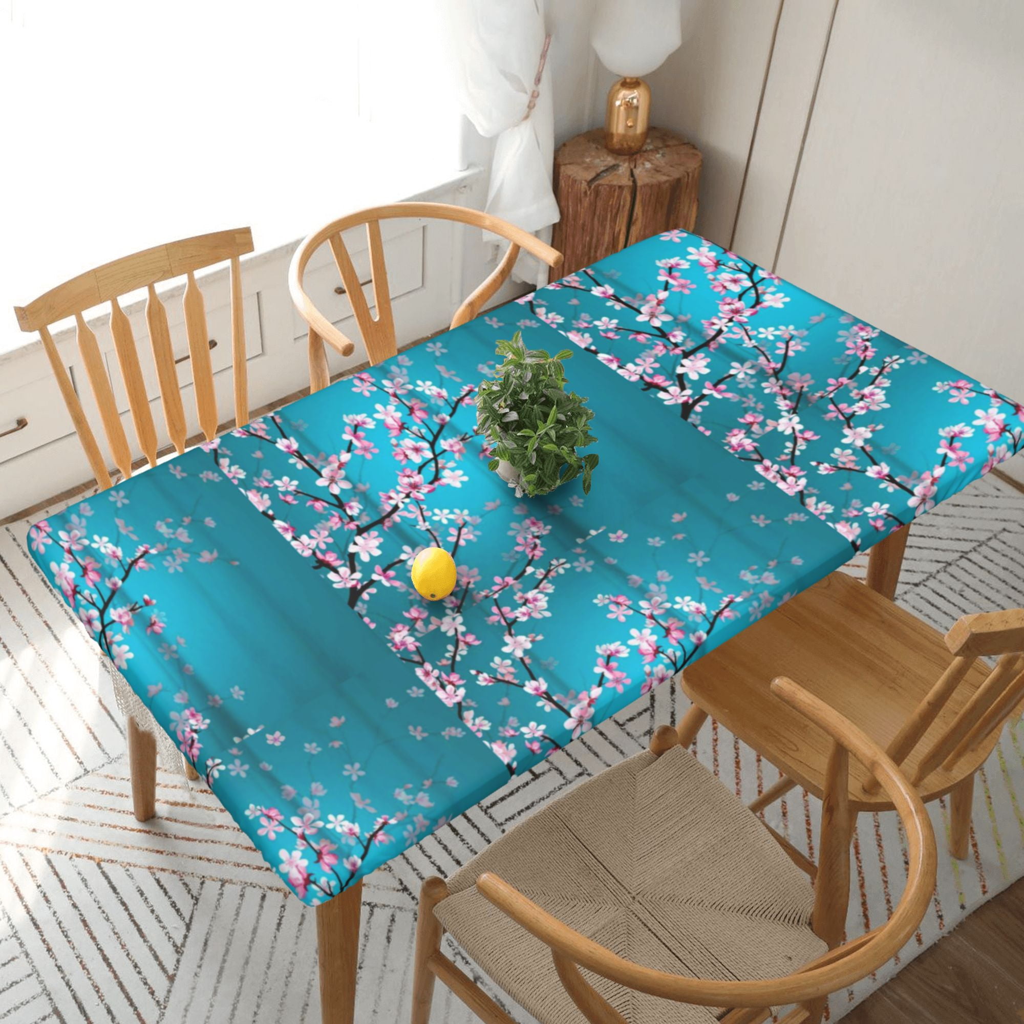 Home Deluxe Tablecloth Floral Flowers Cherry Blossom Waterproof Elastic ...