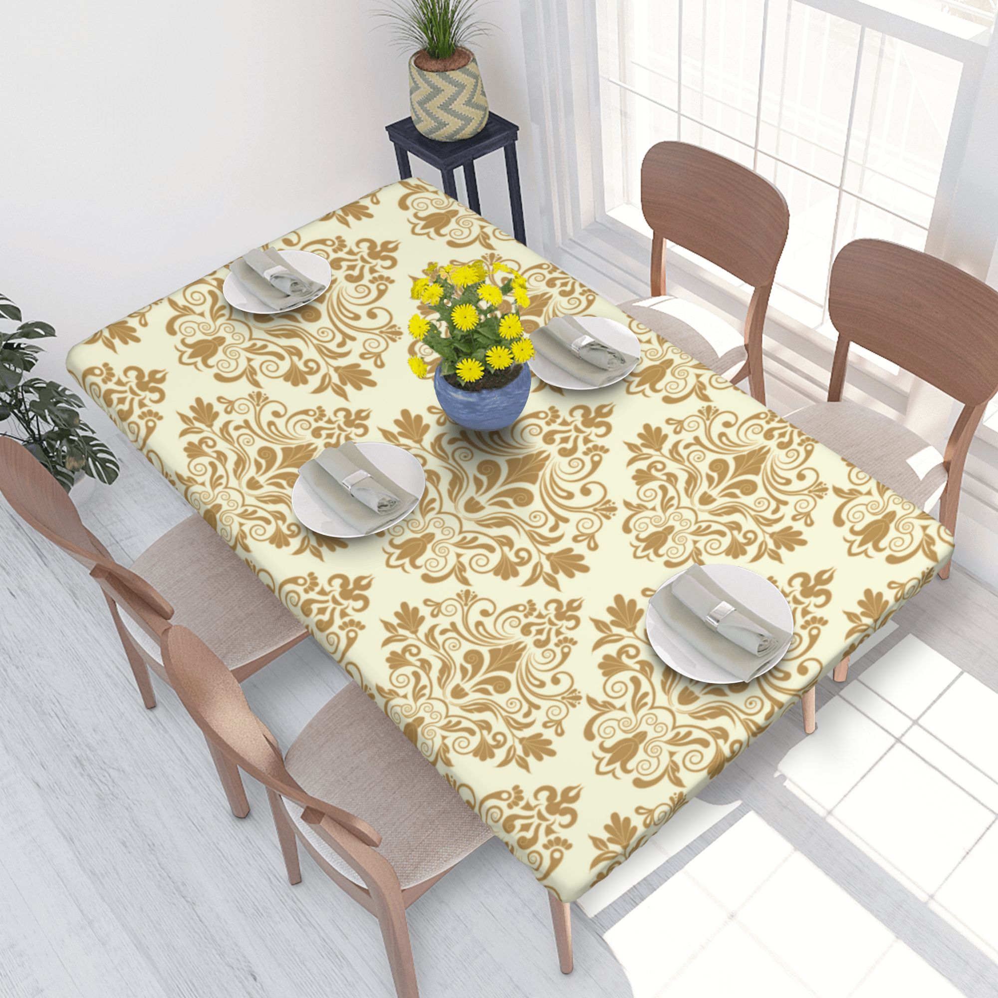 Home Deluxe Tablecloth Flower Background (10) Waterproof Elastic Rim ...