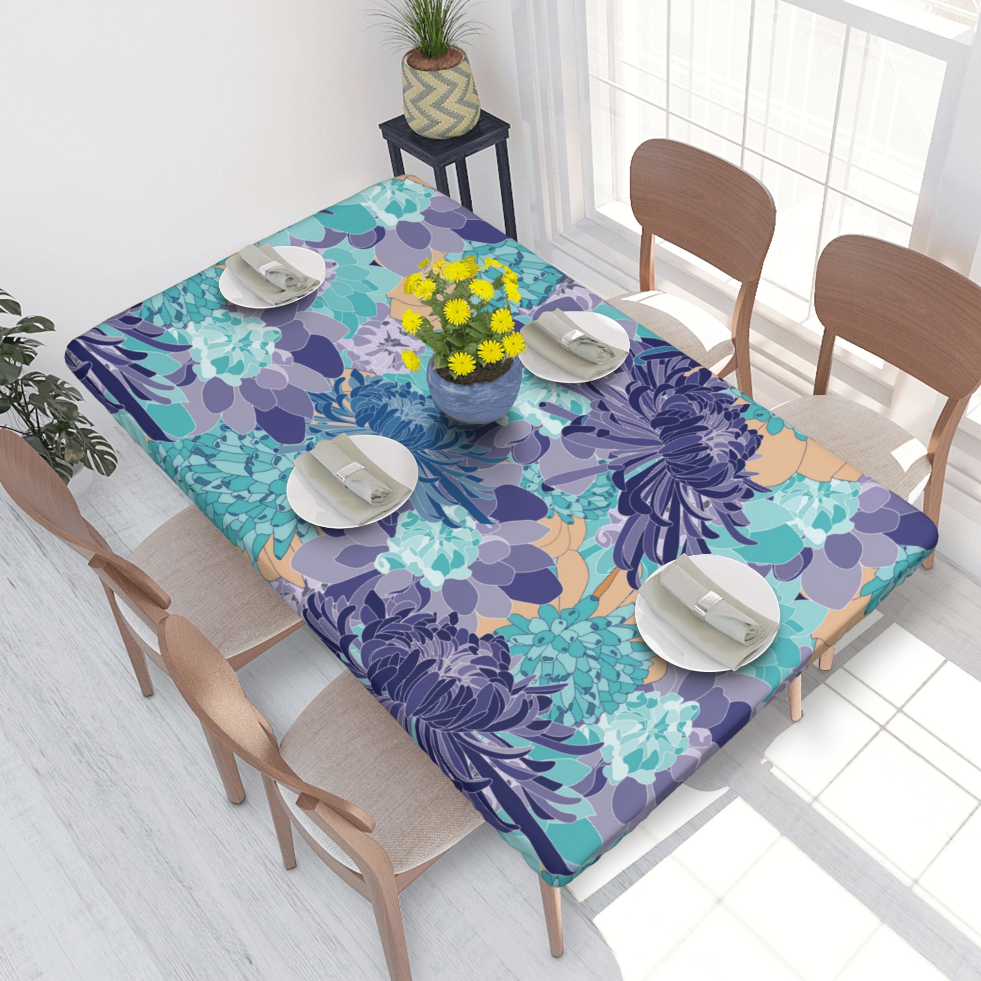 Home Deluxe Tablecloth Flower Background (35) Waterproof Elastic Rim ...