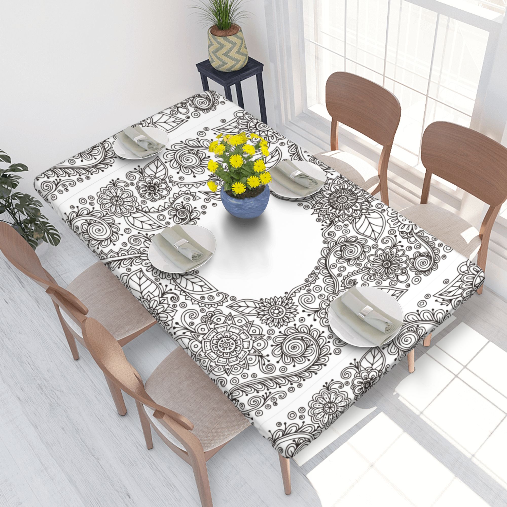 Home Deluxe Tablecloth Flower Background (9) Waterproof Elastic Rim ...