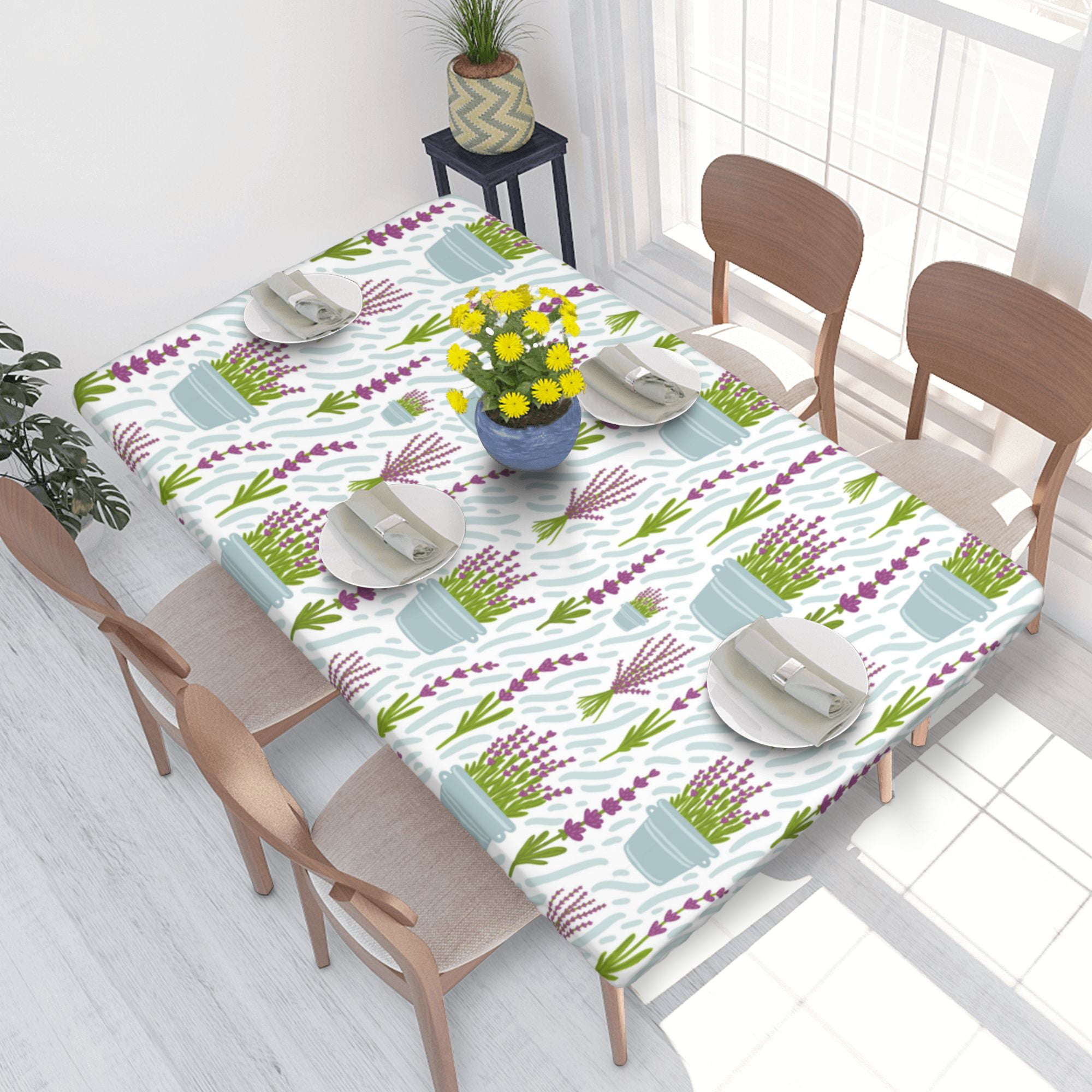 Home Deluxe Tablecloth Flower Pattern (27) Waterproof Elastic Rim Edged ...