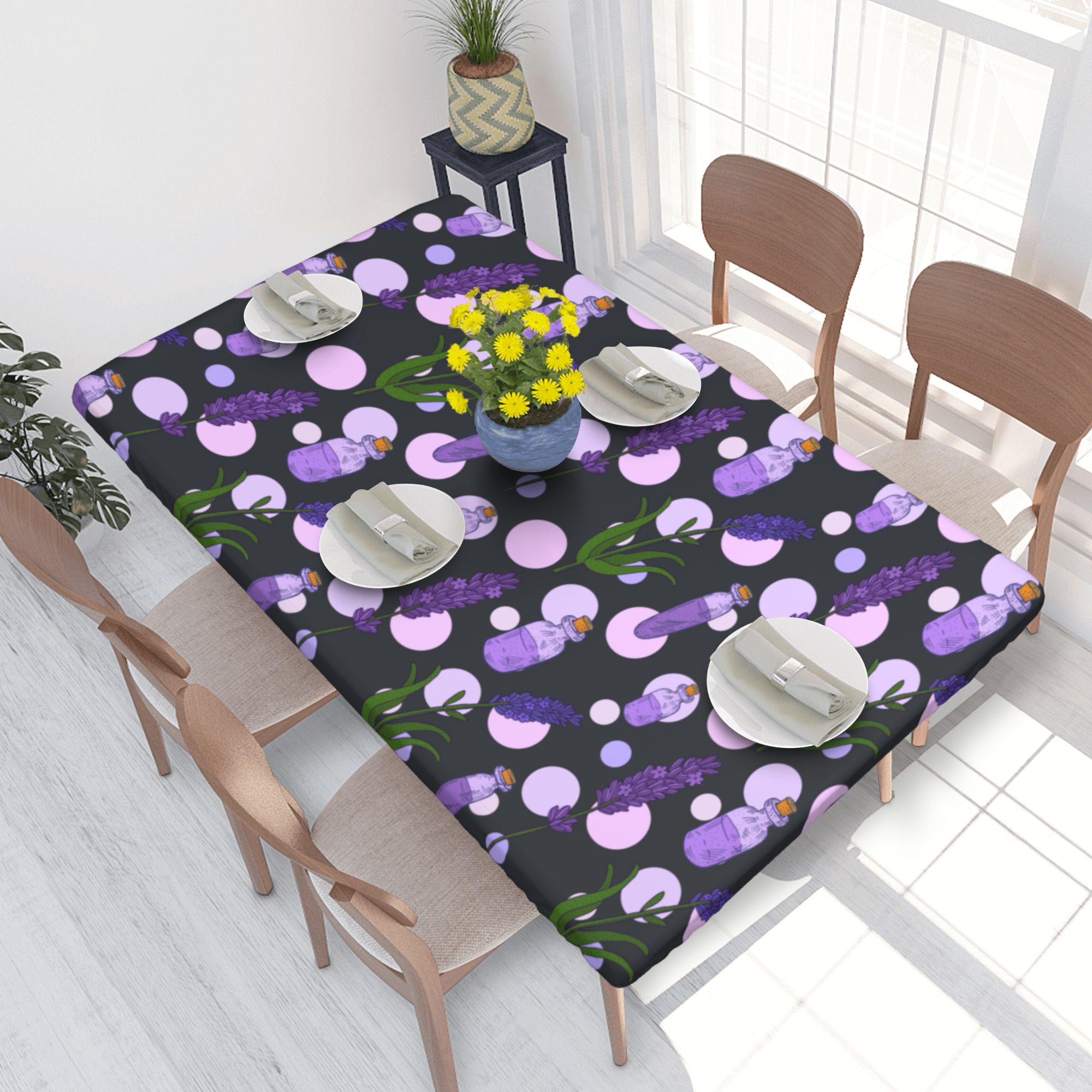 Home Deluxe Tablecloth Flower Pattern Background (3) Waterproof Elastic ...