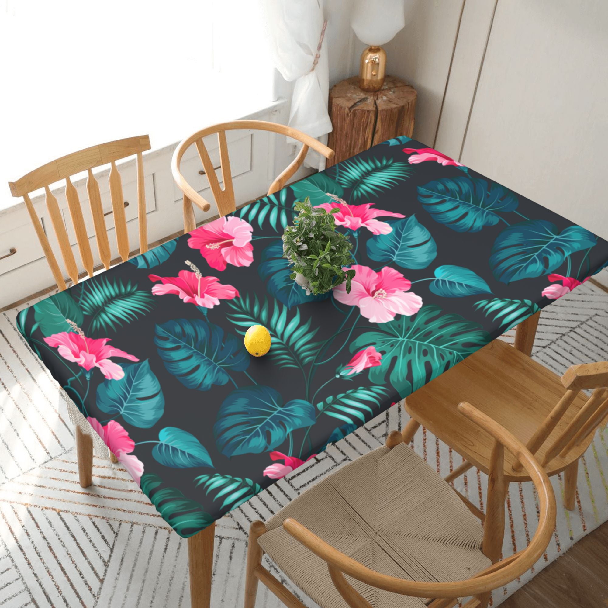 Home Deluxe Tablecloth Flower Pattern Waterproof Elastic Rim Edged ...