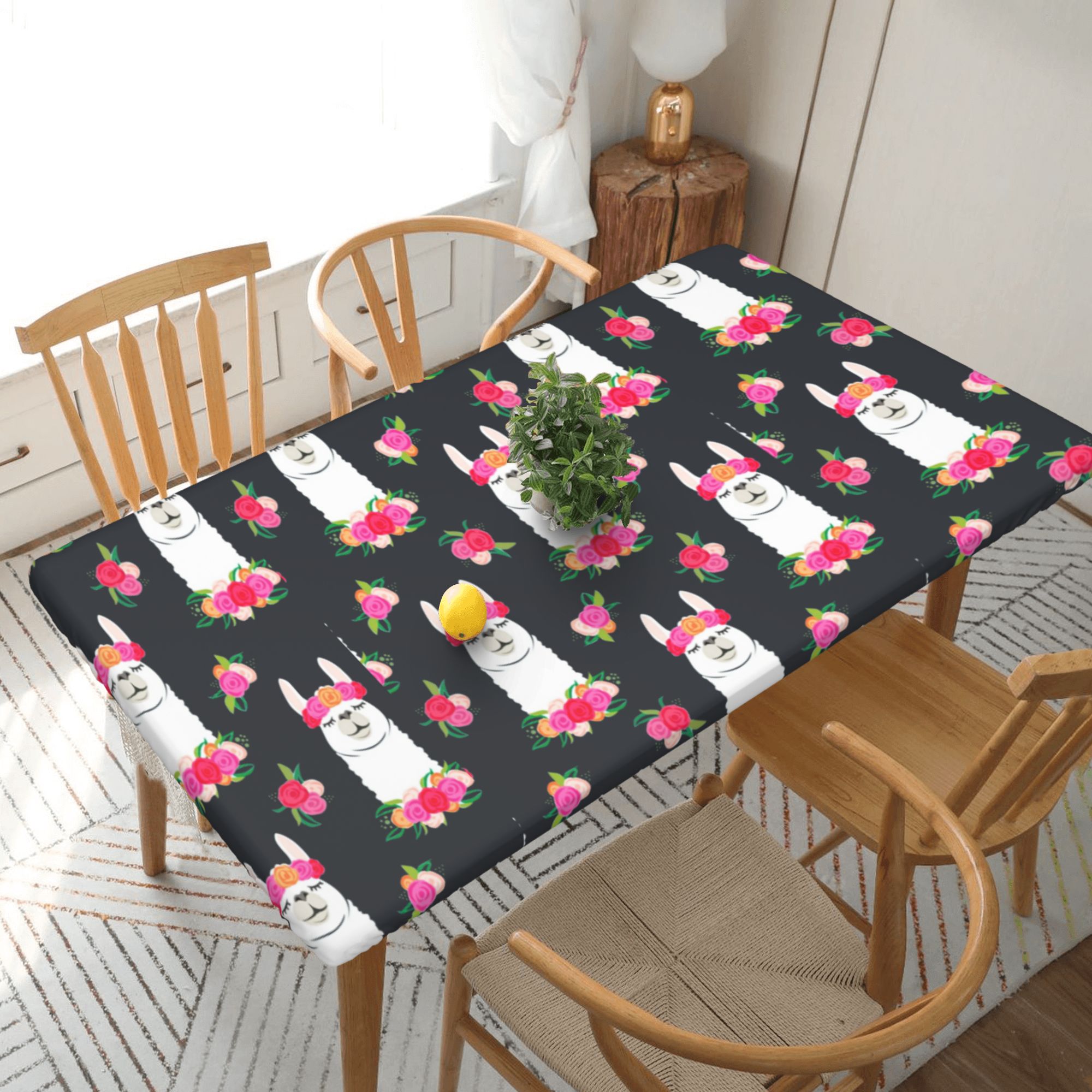 Home Deluxe Tablecloth Flowers Floral Llama Pattern Waterproof Elastic ...