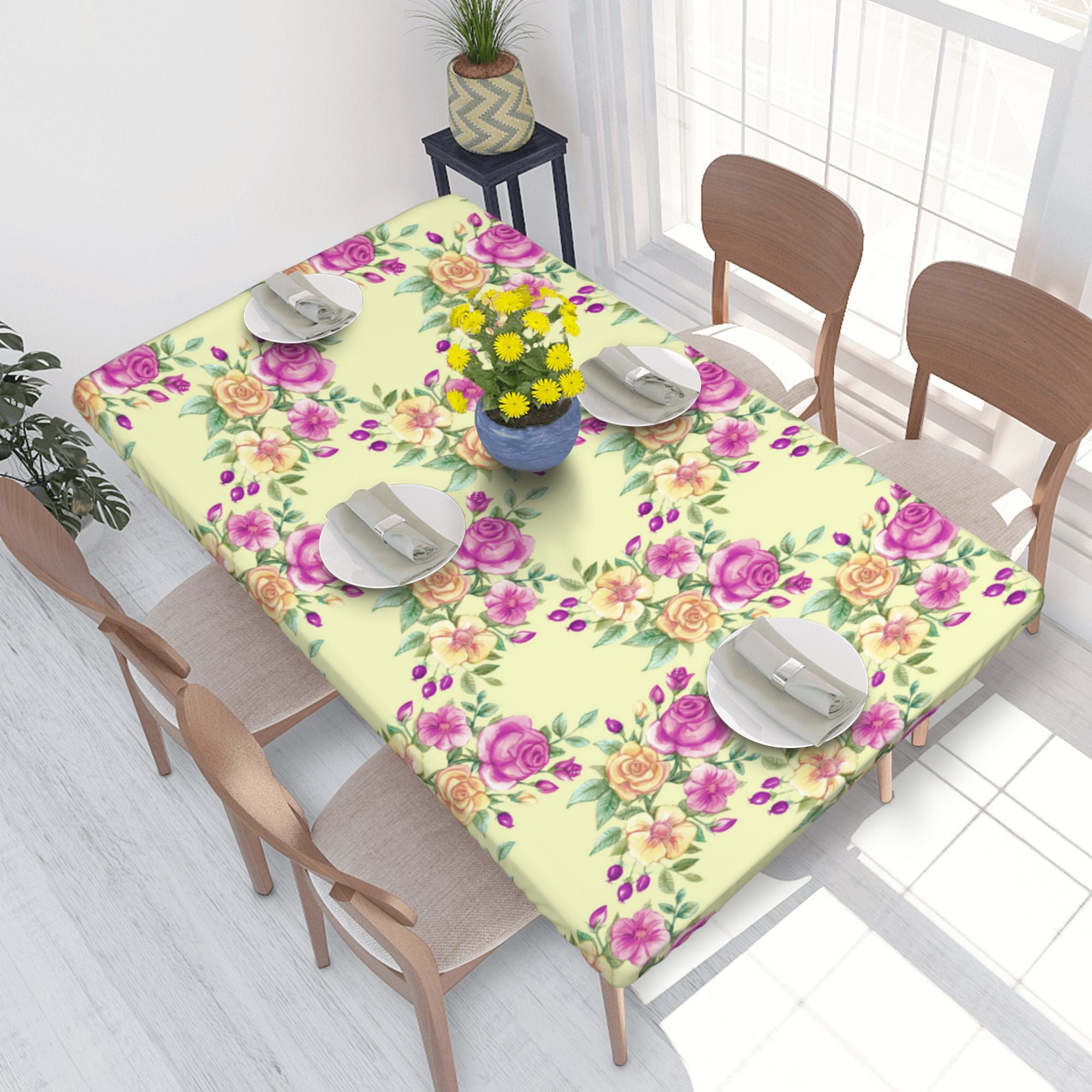 Home Deluxe Tablecloth Flowers Watercolor Roses Background Waterproof ...