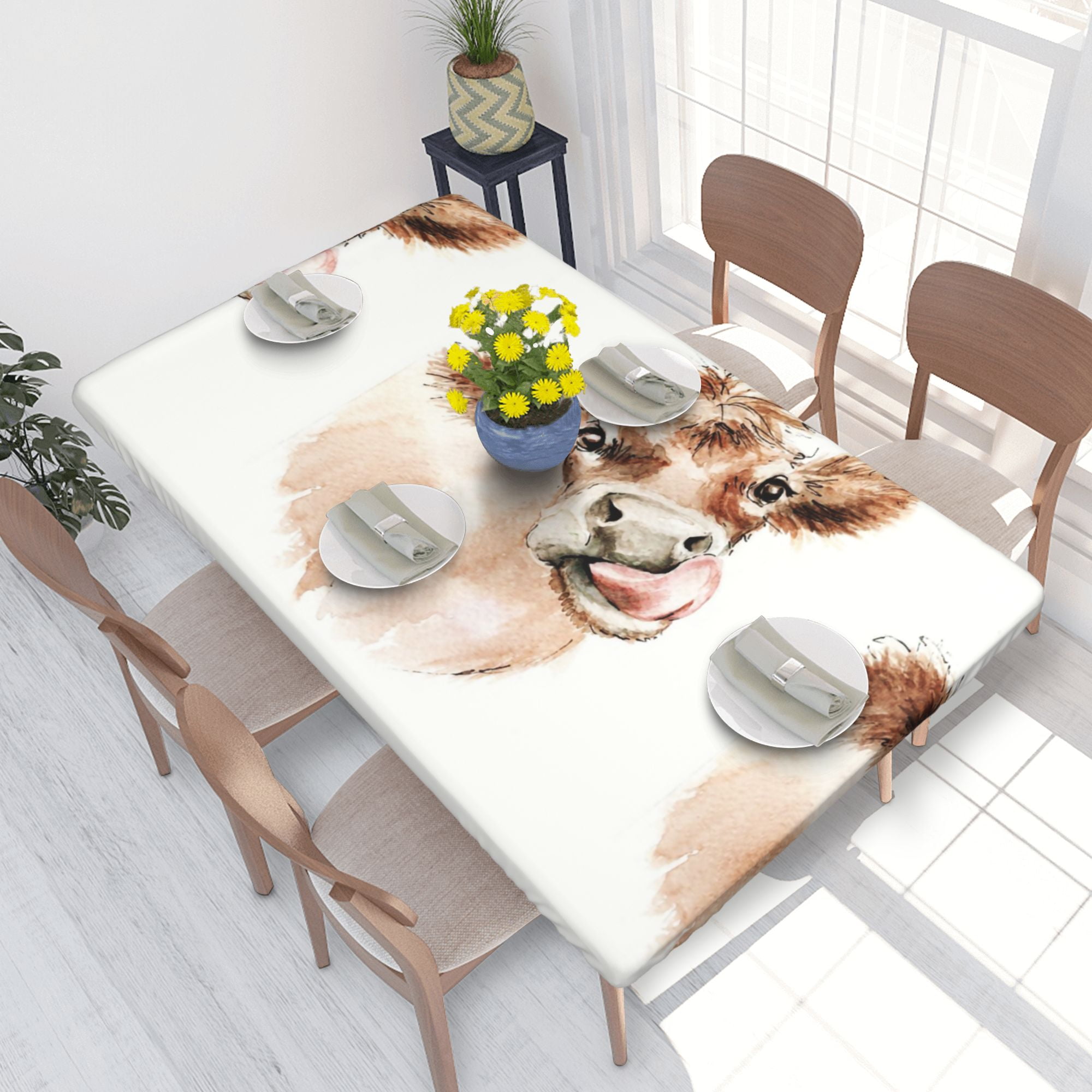 Home Deluxe Tablecloth Funky Cow Print Waterproof Elastic Rim Edged ...